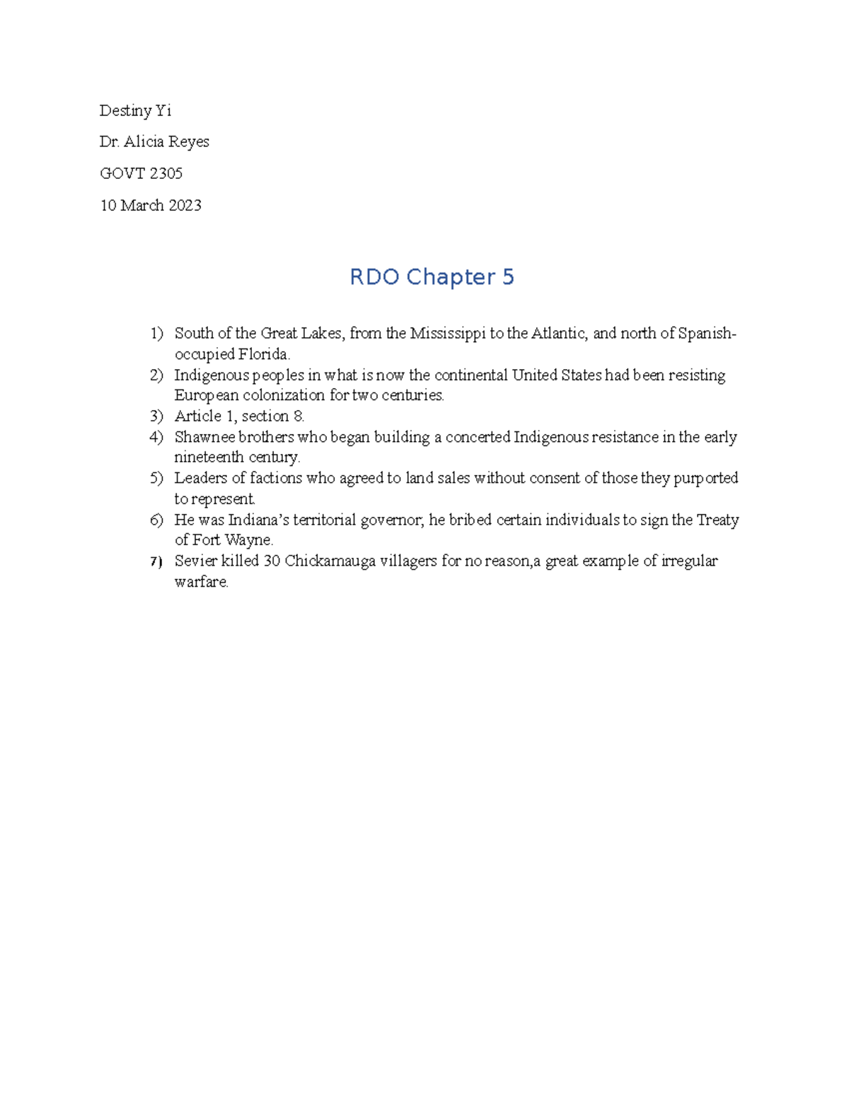 RDO Chapter 5 - Answered questions by the RDO book, "An indigenous ...