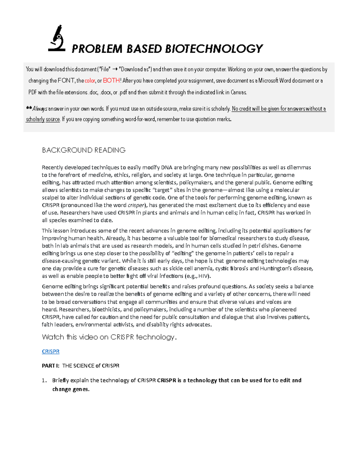 Biotech PBL - PROBLEM BASED BIOTECHNOLOGY BACKGROUND READING Recently ...