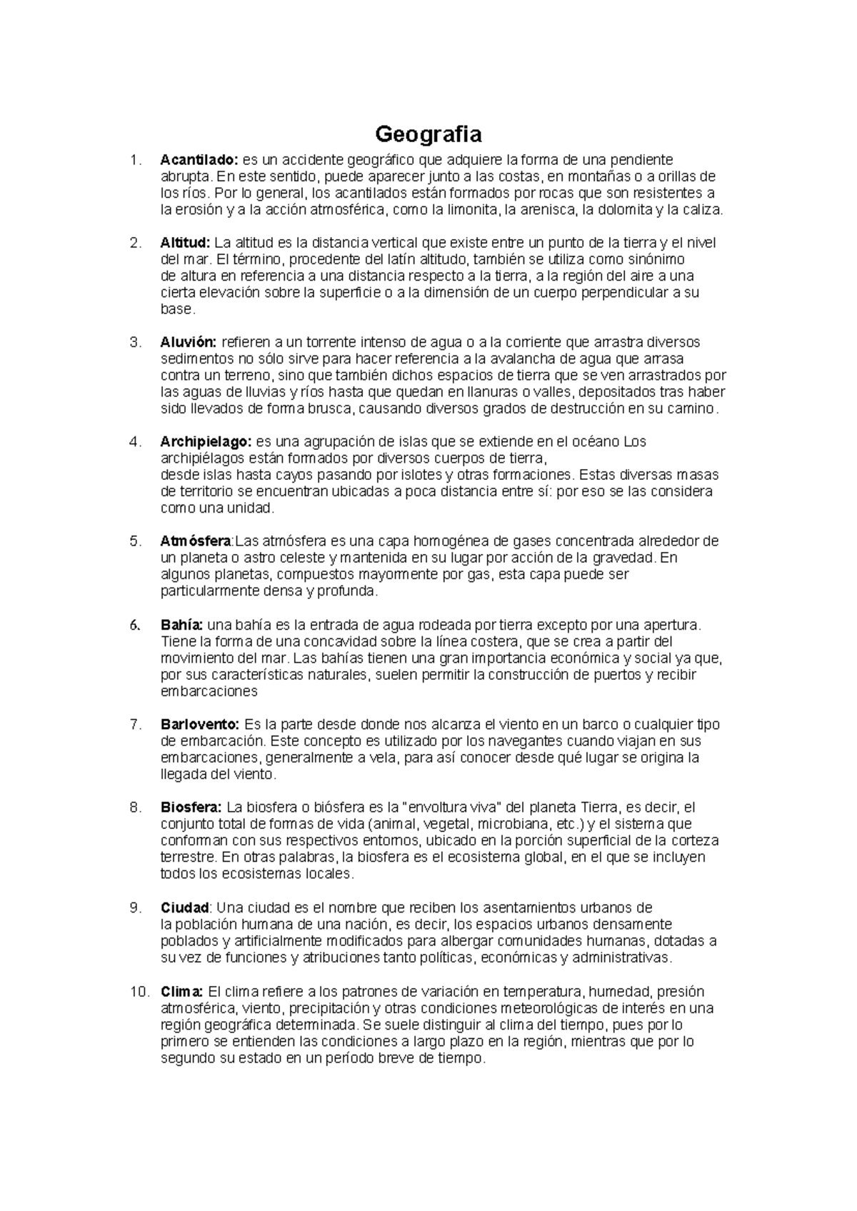 Geografia - Geografia 1. Acantilado: es un accidente geográfico que ...