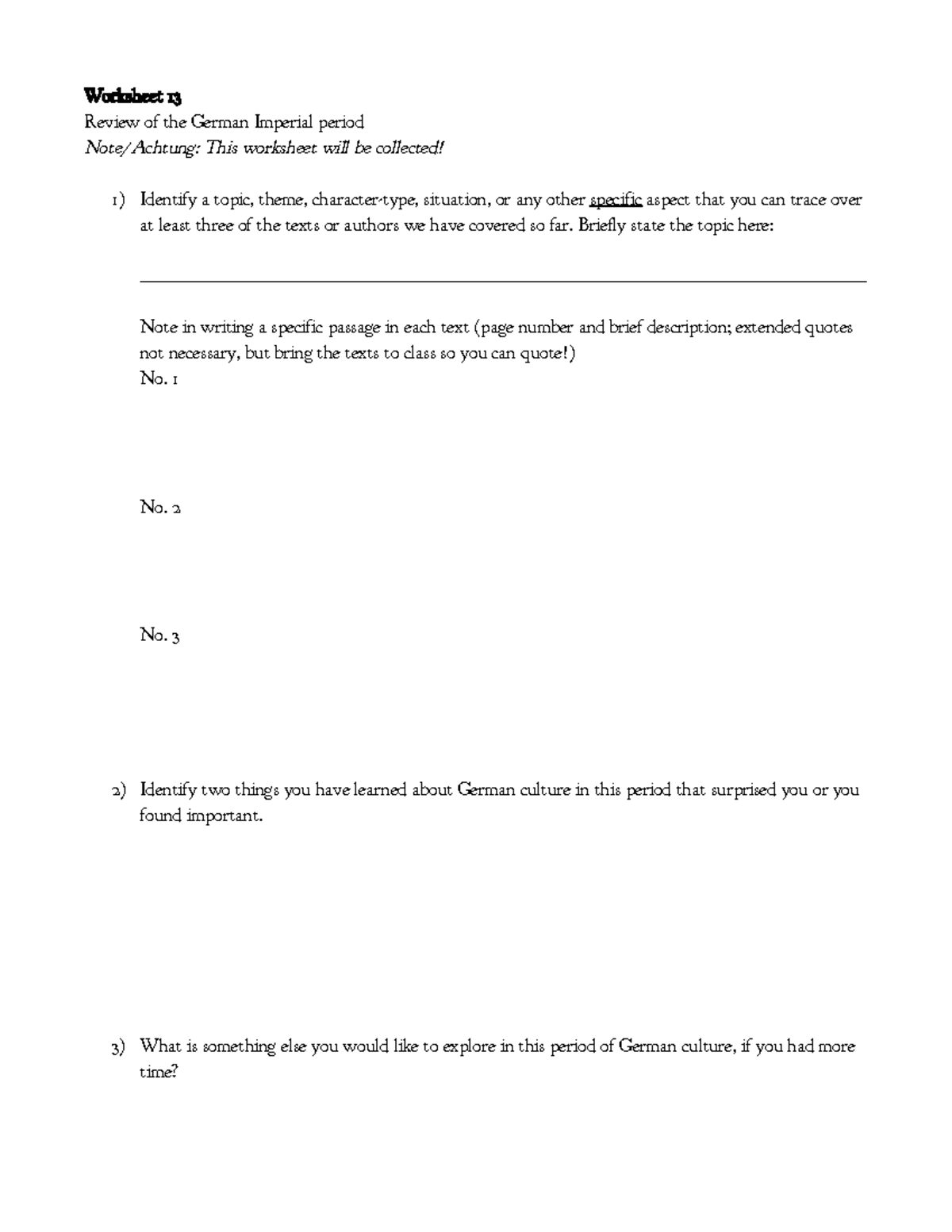 Worksheet 13 Review German Imperial period - Worksheet 13 Review of the ...