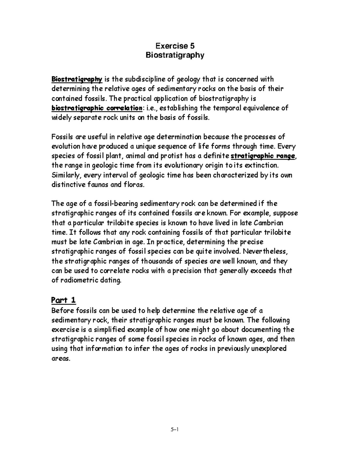 Lecture 4 Biostratigraphy Lab Exercise in paleobiology - Exercise 5 ...