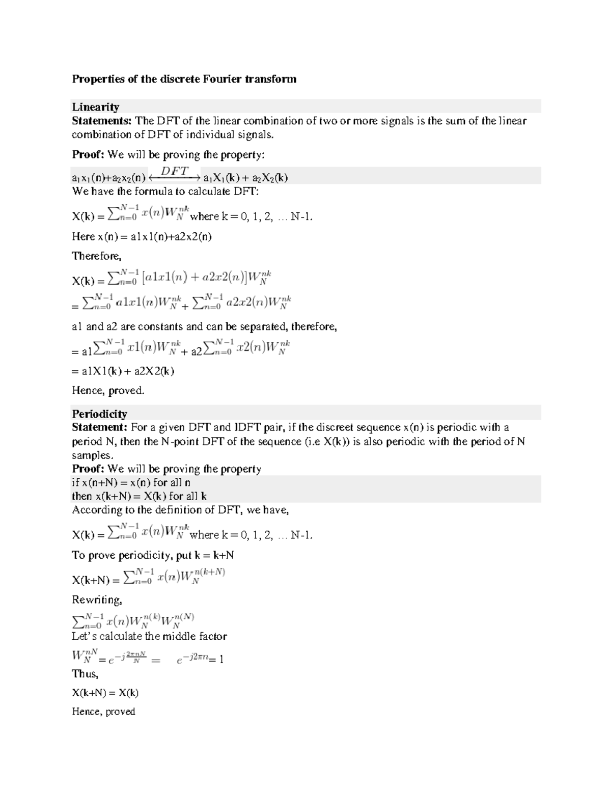 Dsp - discreet fourier transform properties - DSP Hardware Systems ...