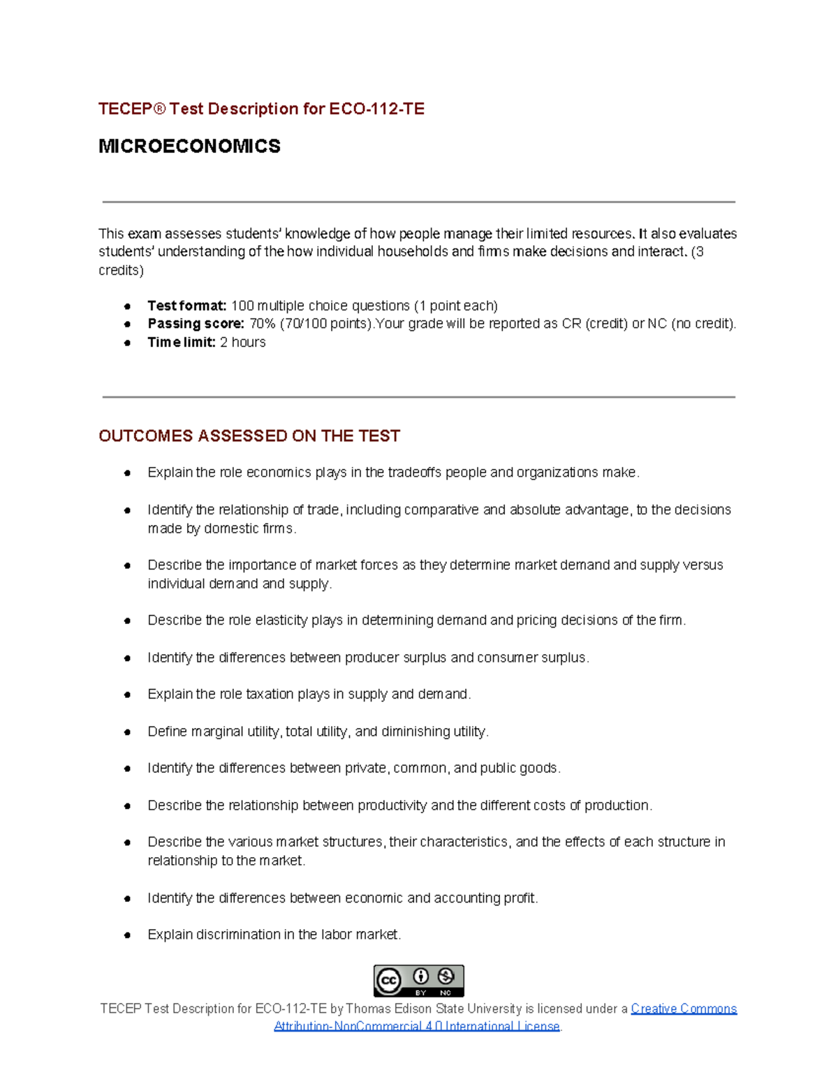 ECO-112 - Principles of Economics Test 1 Summary - TECEP® Test ...