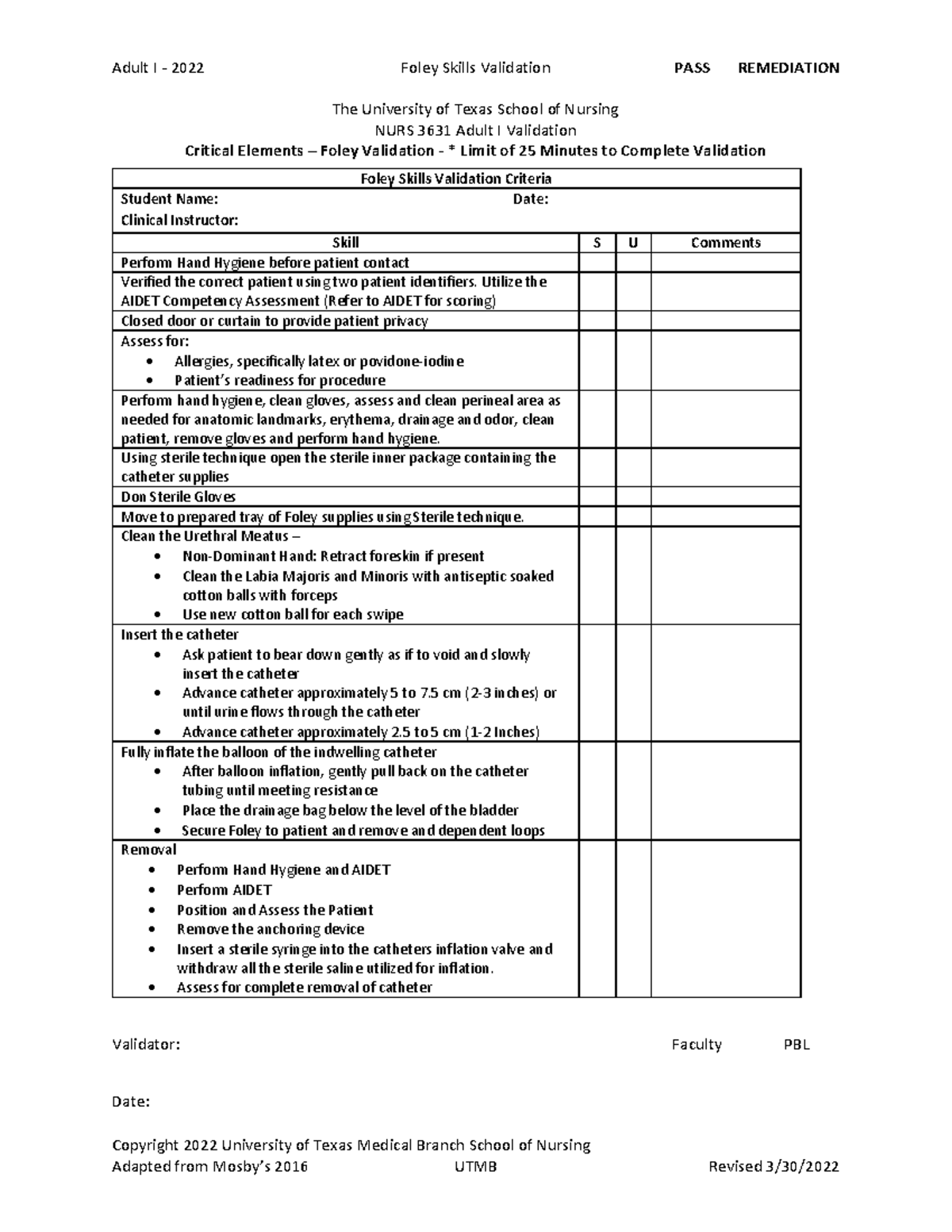 Foley Validation Modified - Adult I - 2022 Foley Skills Validation PASS ...