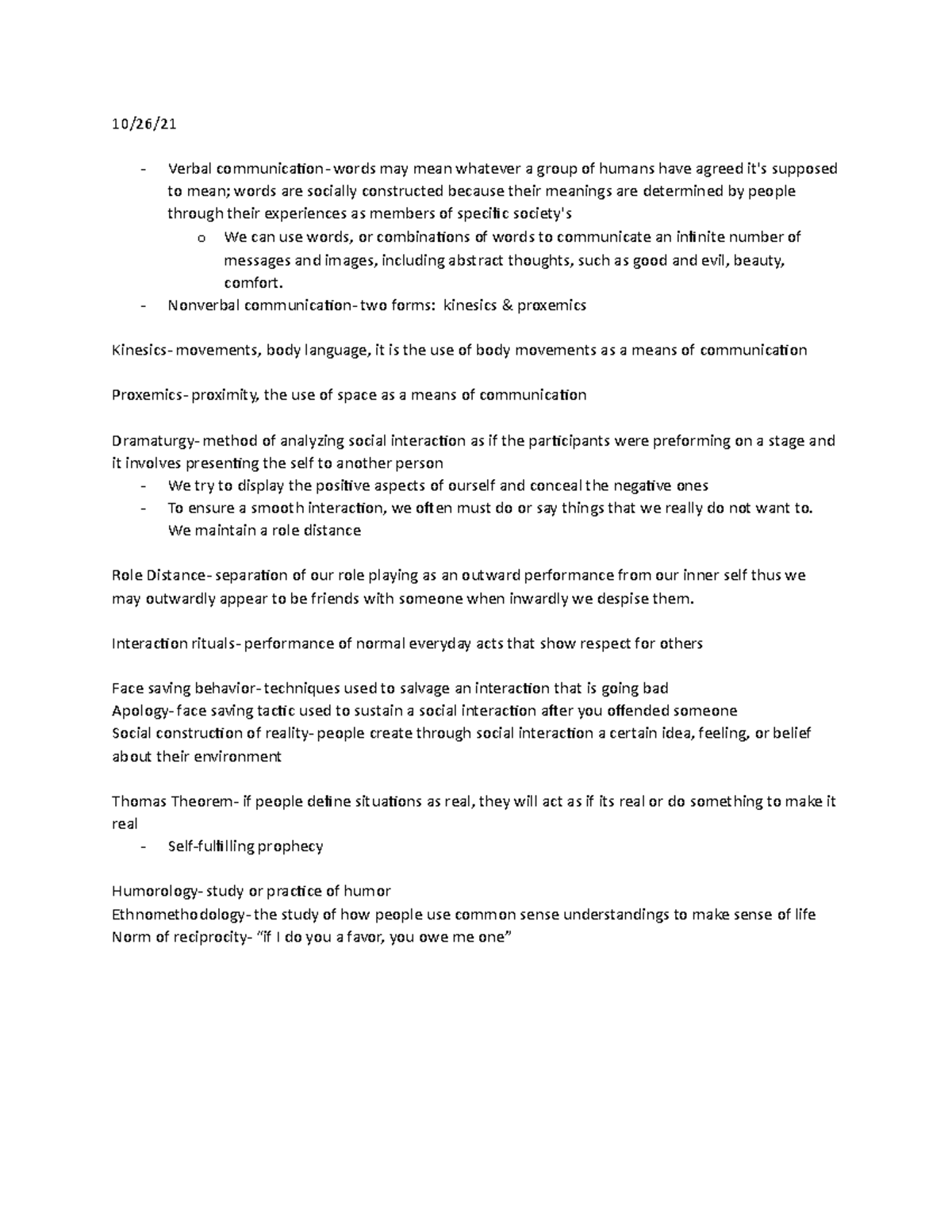 SOC010- 10-26-21 - Lecture notes for Dr. O'Boyle - 10/26/ Verbal ...