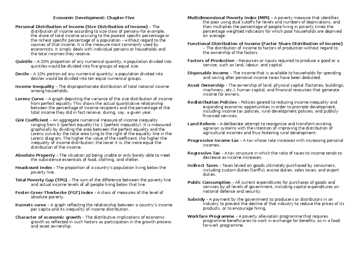 Economic Development - Midterms - Economic Development: Chapter Five ...