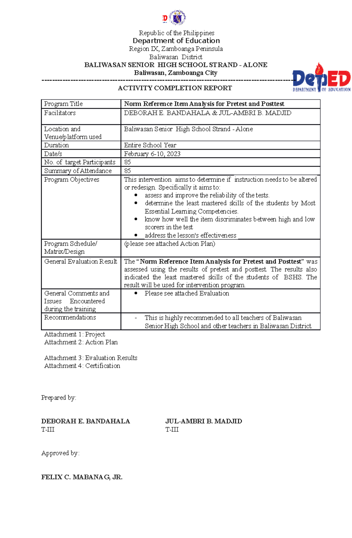 Terminal Report - educational - Republic of the Philippines Department ...