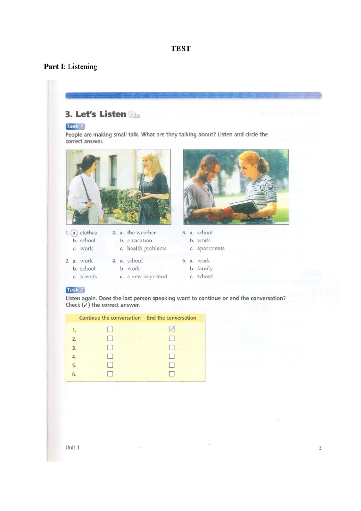 TEST - English test - TEST Part I : Listening Part II: Grammar ...