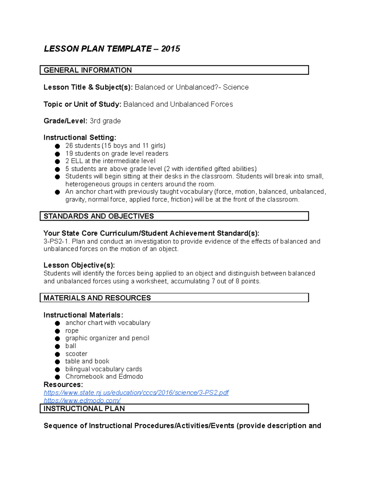 Instructional Planning Lesson Plan - LESSON PLAN TEMPLATE – 2015 ...