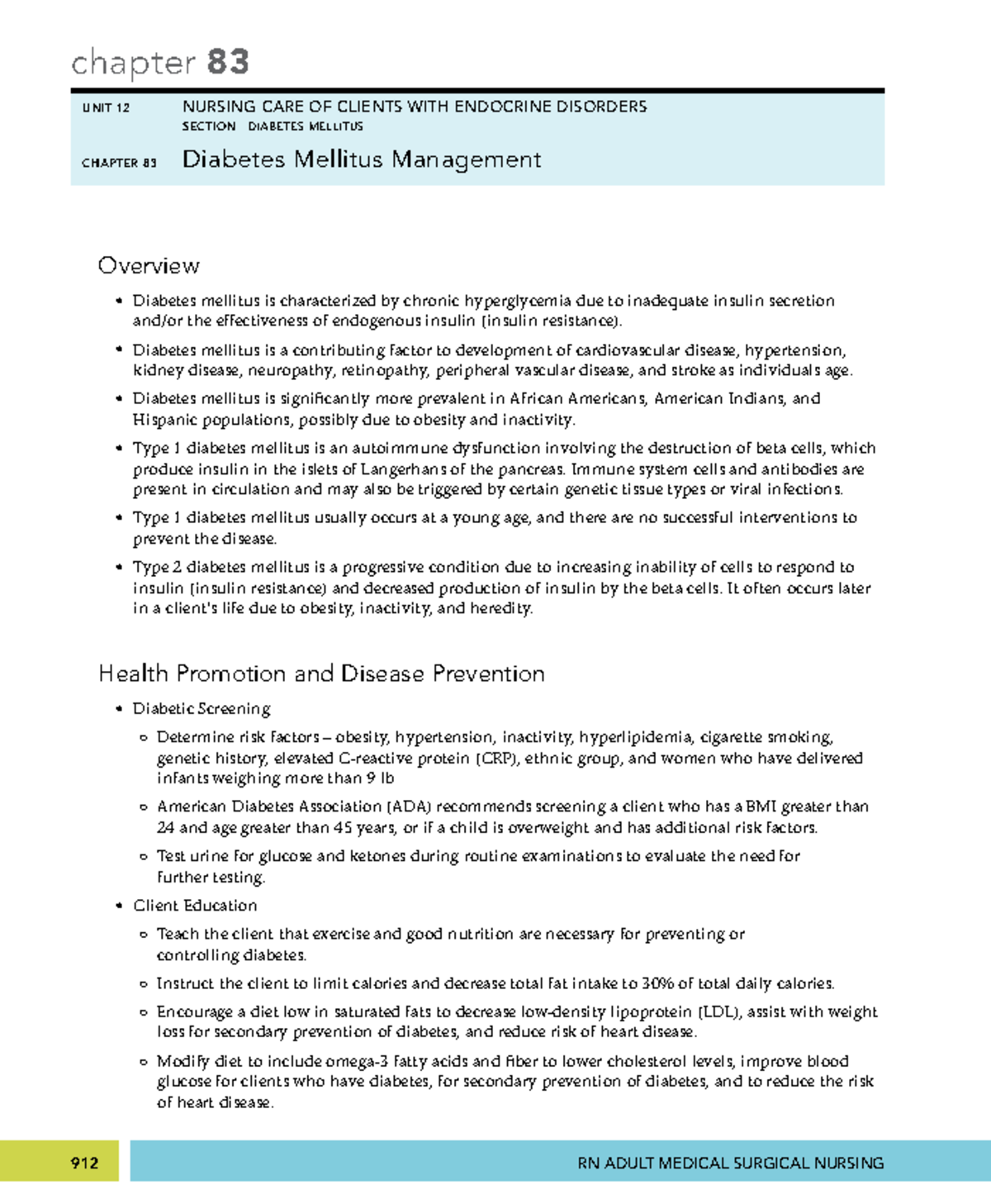 DM-ORAL-Rev - chapter 83 overview Diabetes mellitus is characterized by ...