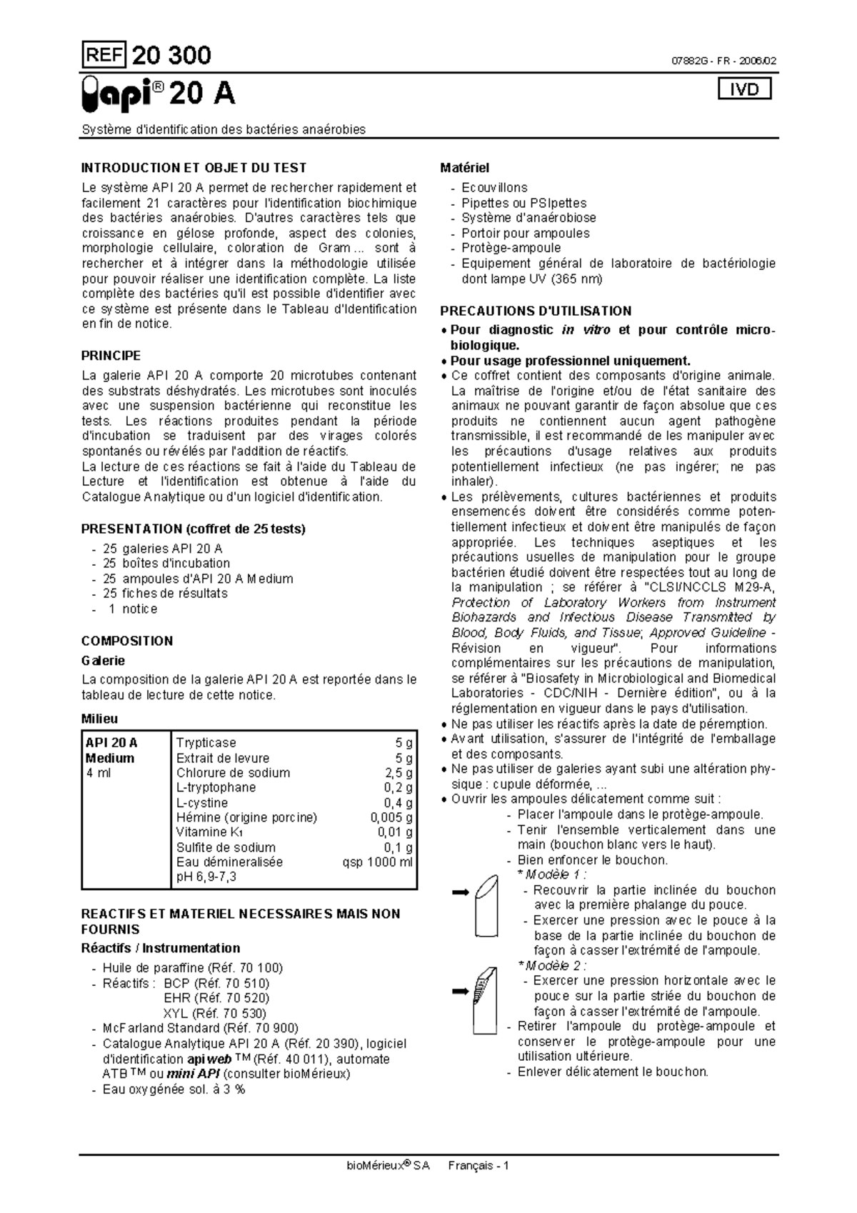 Api 20a - ajshgdjahgdjsha - bioMÈrieuxÆ SA FranÁais - 1 20 300 07882 G ...