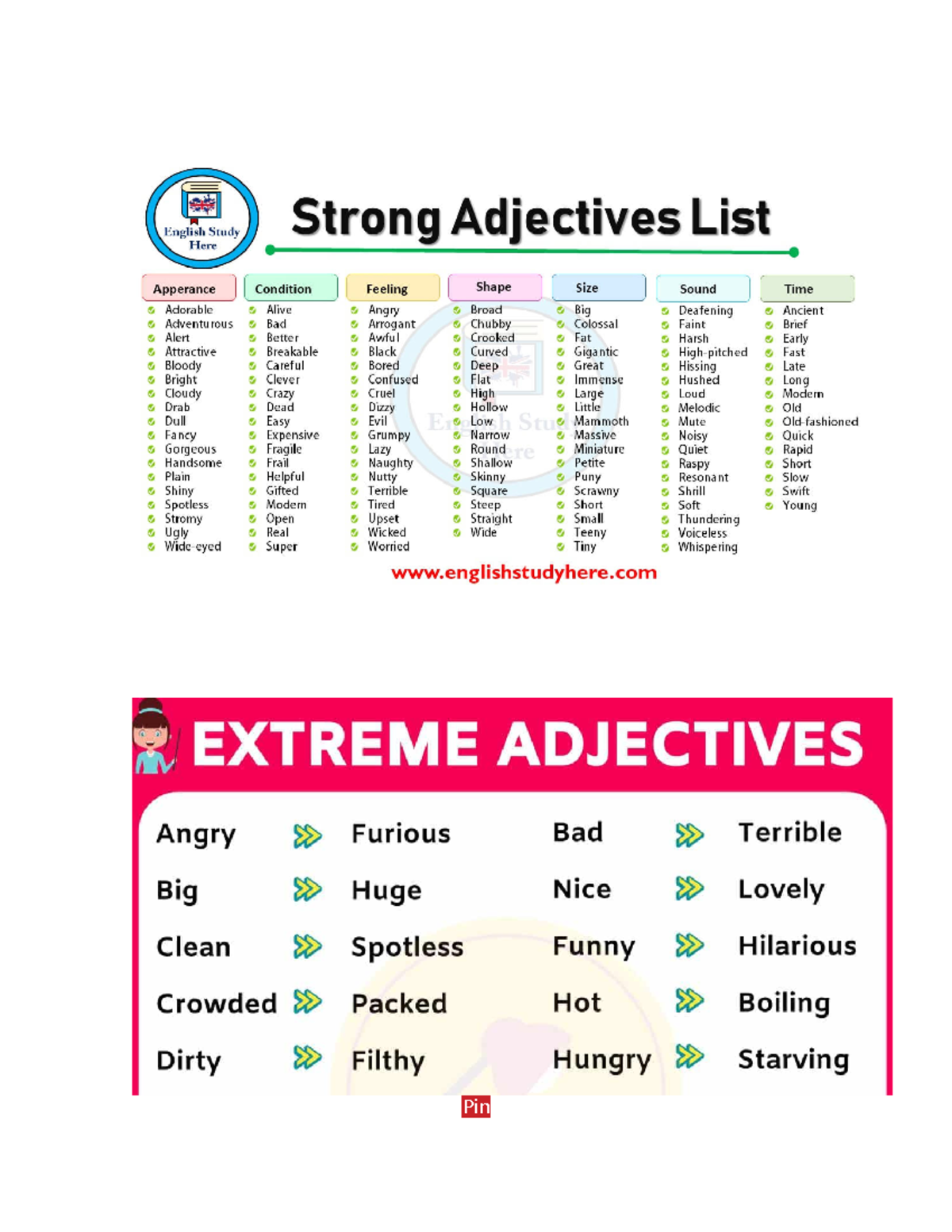 Adjectives ( Strong) - Apunte proporcionado por el docente Nilton Díaz ...