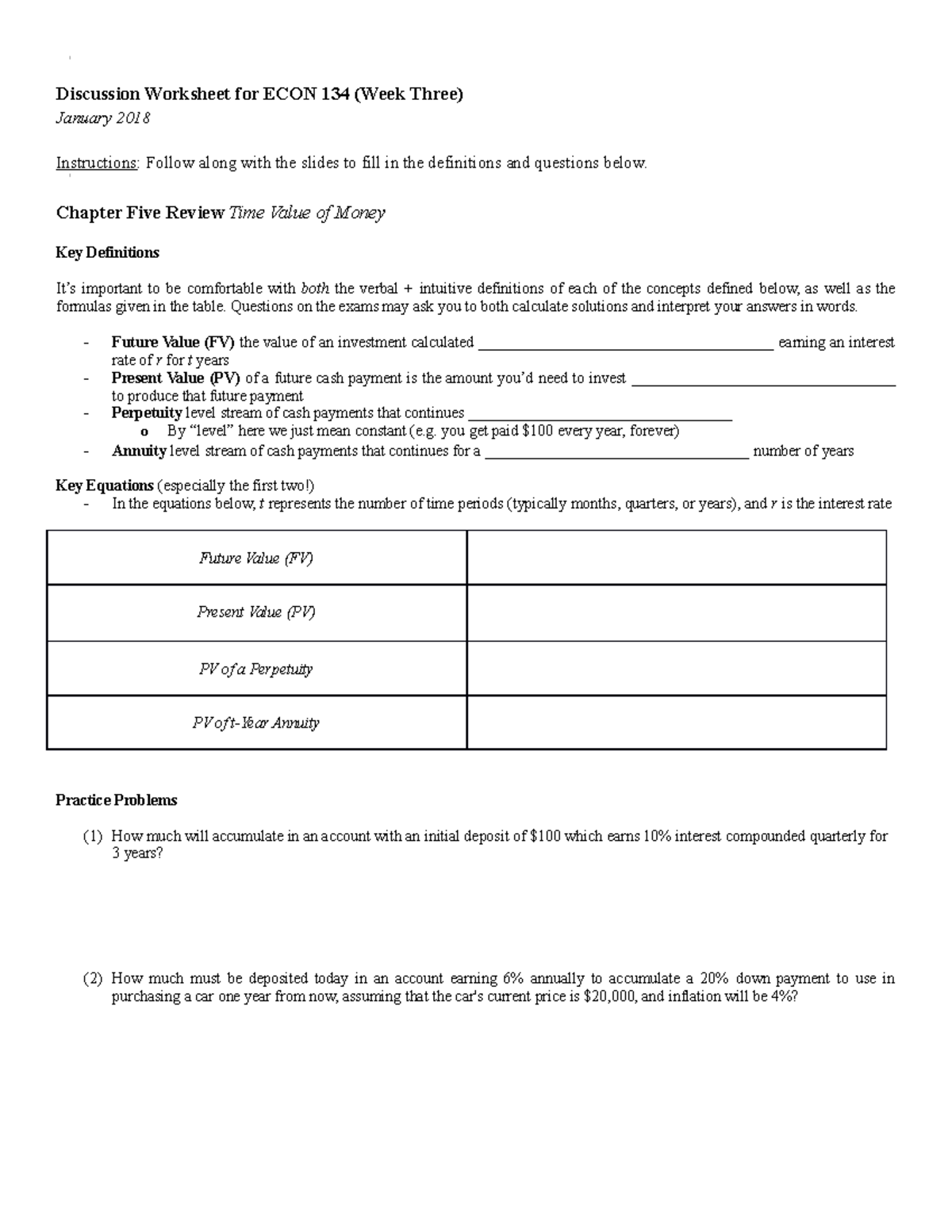 Week Three Discussion Worksheet ECON 134 - Discussion Worksheet for ...