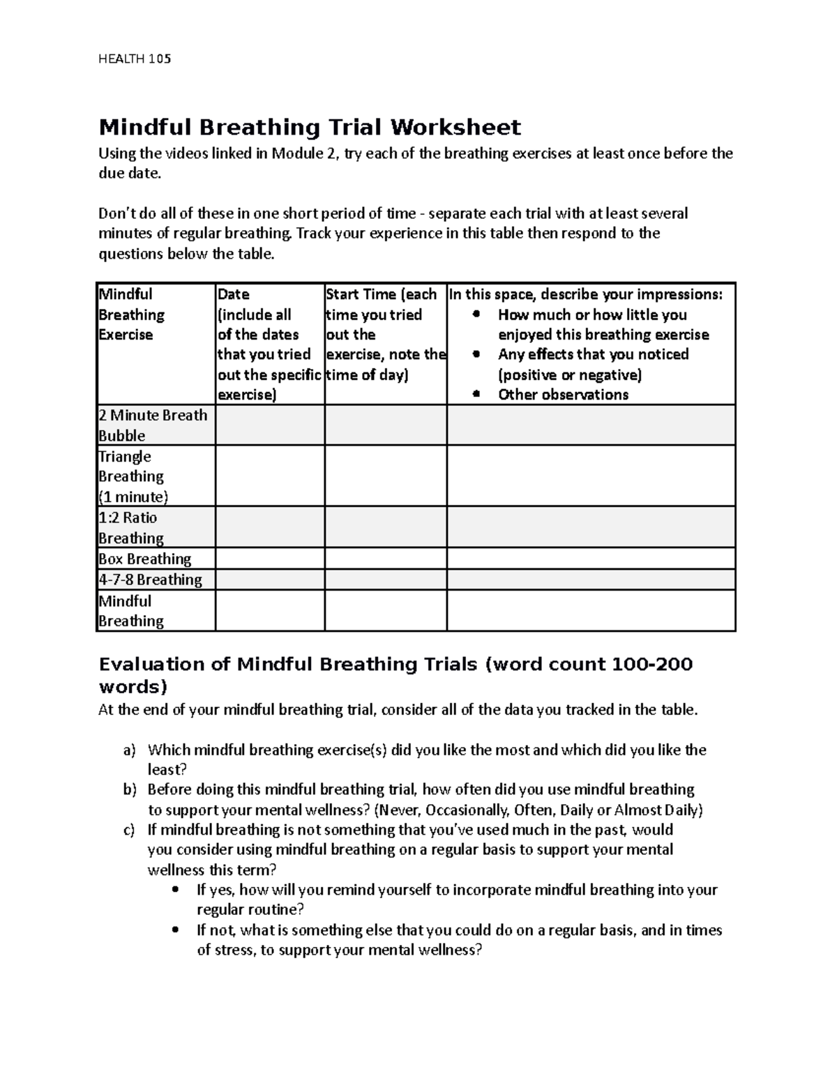 Mindful-breathing-worksheet - HEALTH 105 Mindful Breathing Trial ...