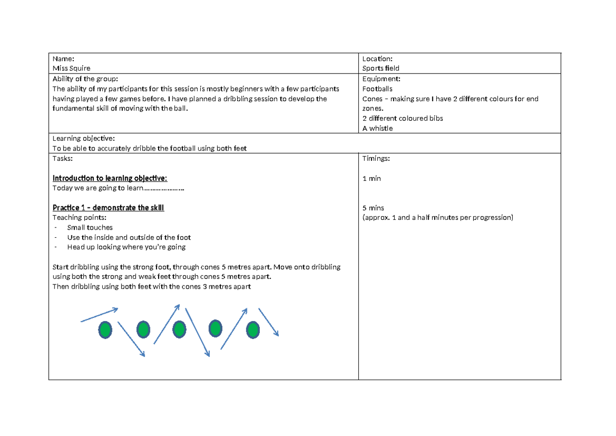 Session plan example Miss Squire - Name: Miss Squire Location: Sports ...