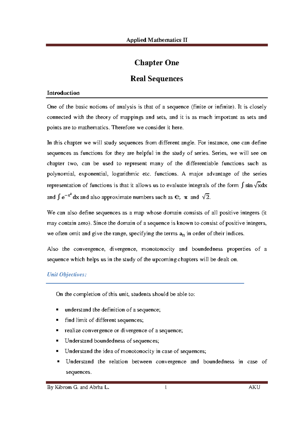 Applied maths II-1 - its very useful material for cal 2 - Chapter One ...