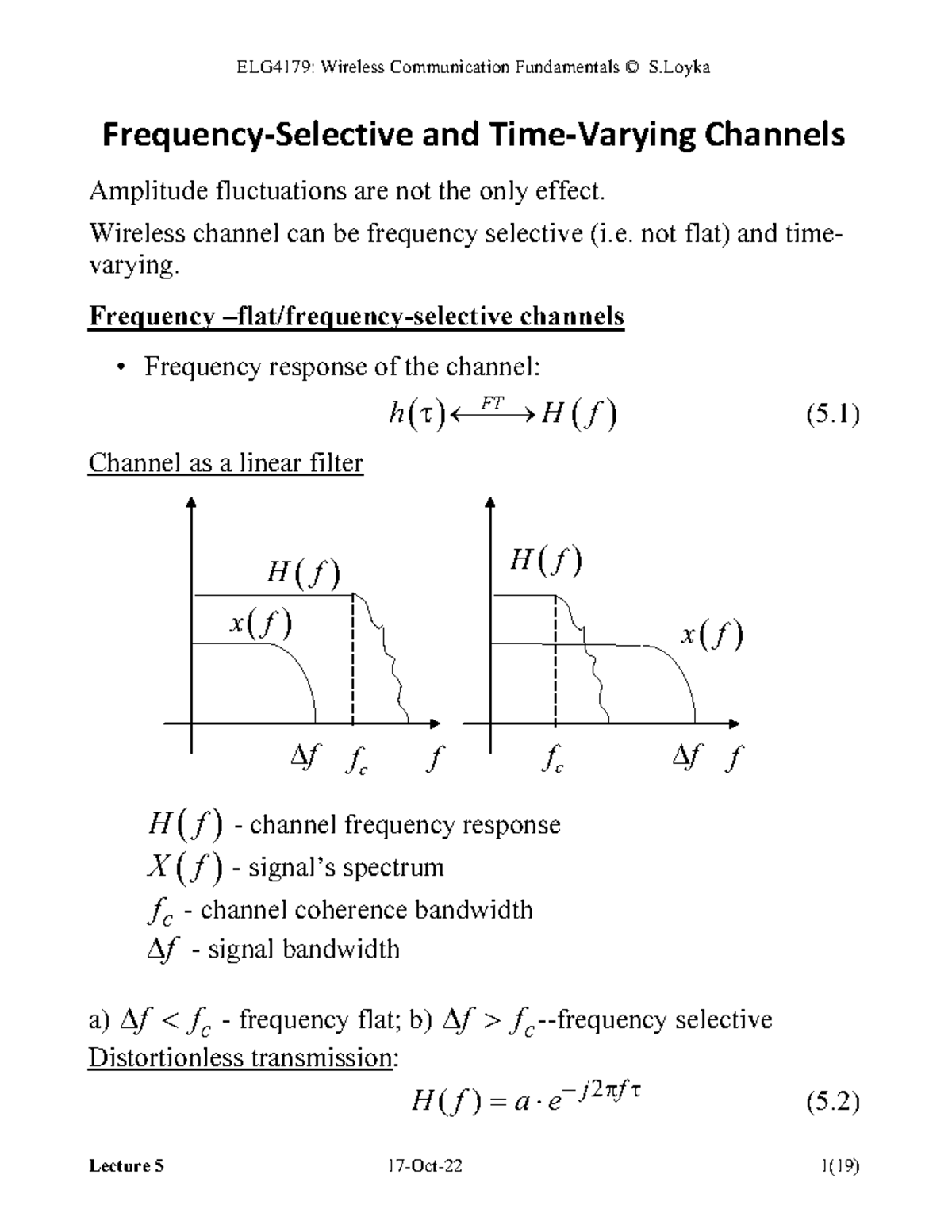 ELEC 464- Wireless Communication Lecture 5 - Frequency-Selective and Time-Varying Channels ...