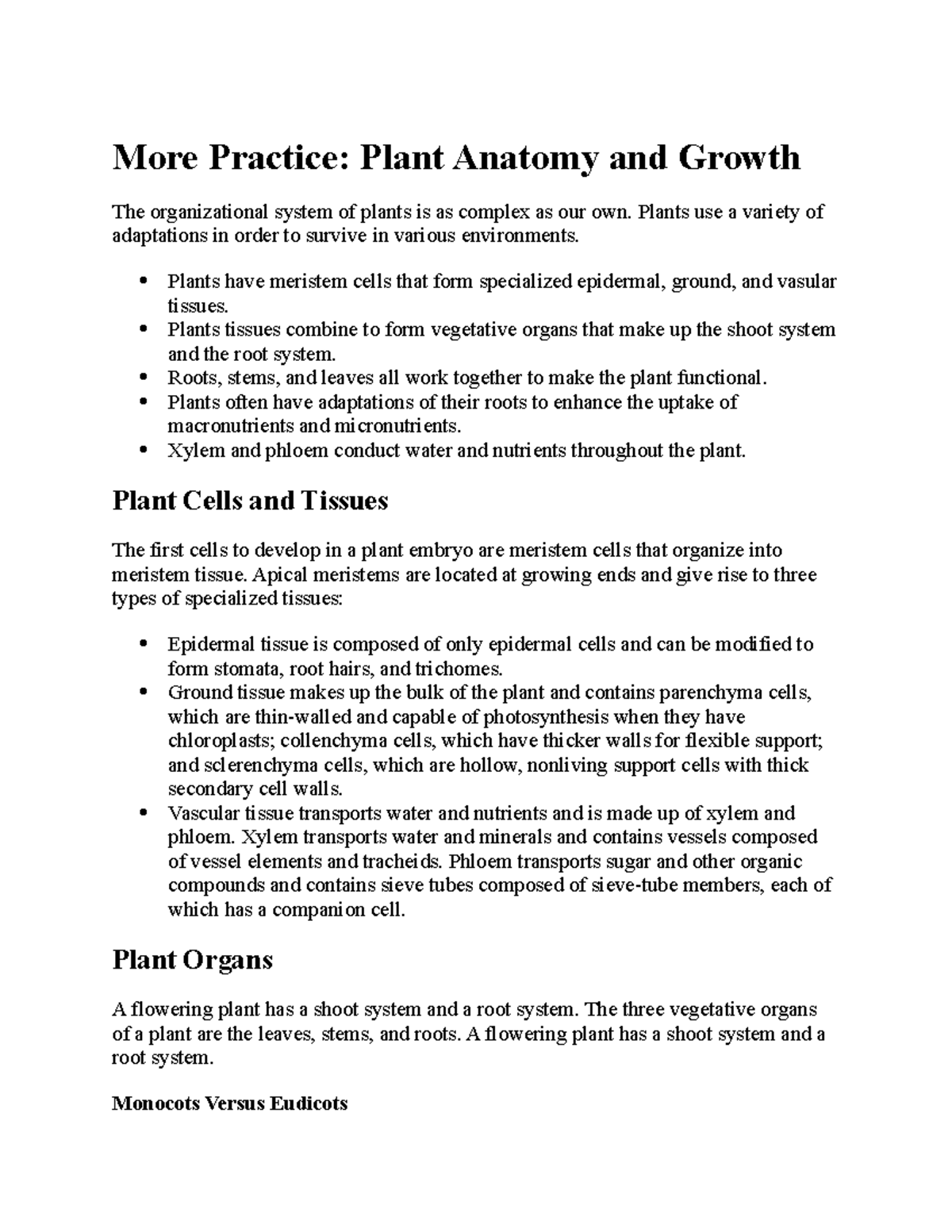 More Practice plants - More Practice: Plant Anatomy and Growth The ...