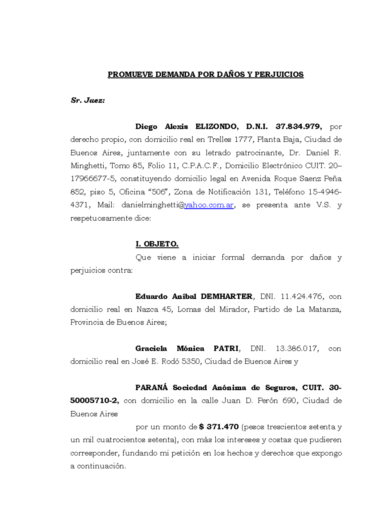 Modelo daños y perjuicio (PJN) - PROMUEVE DEMANDA POR DAÑOS Y ...