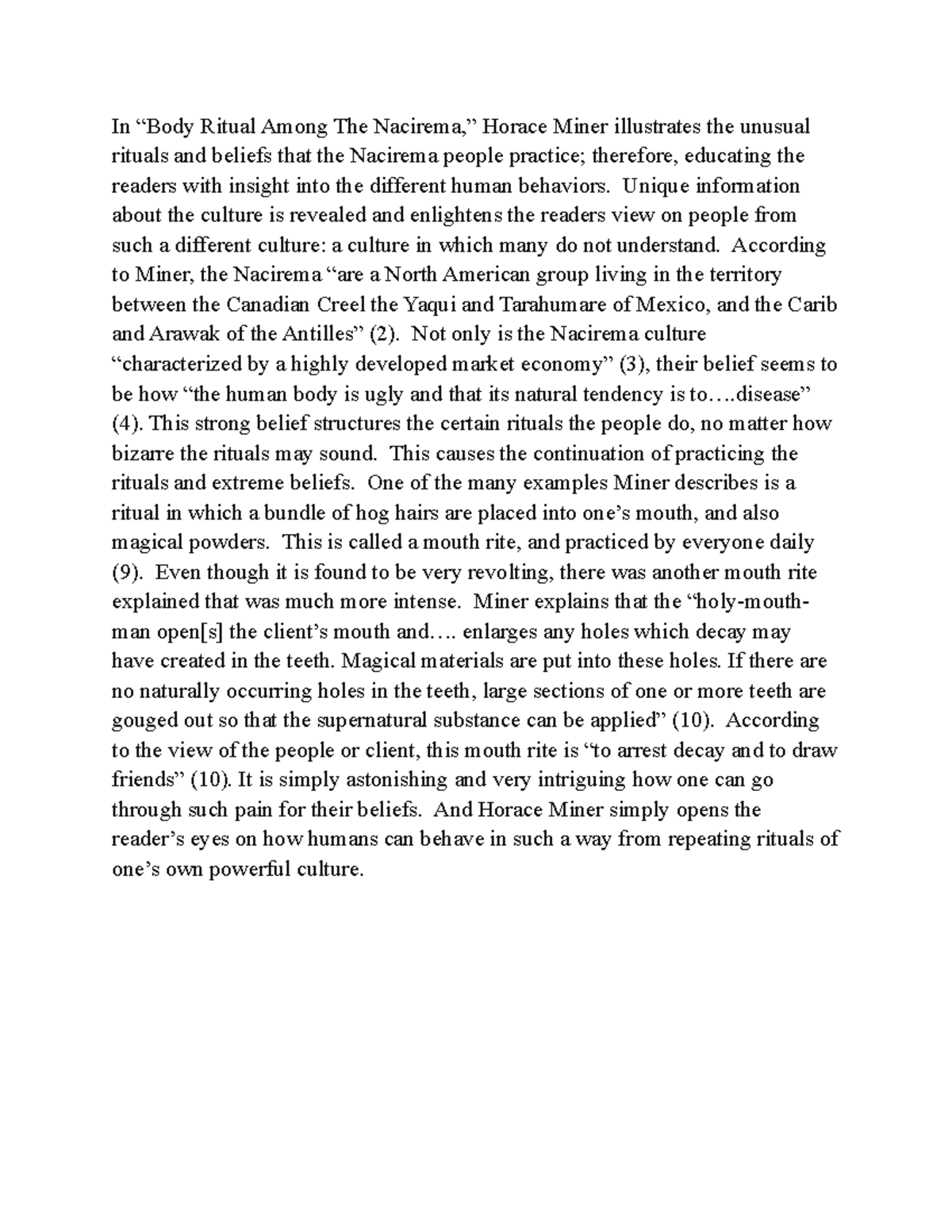 Summary Body Ritual Among the Nacirema 3 - In “Body Ritual Among The ...