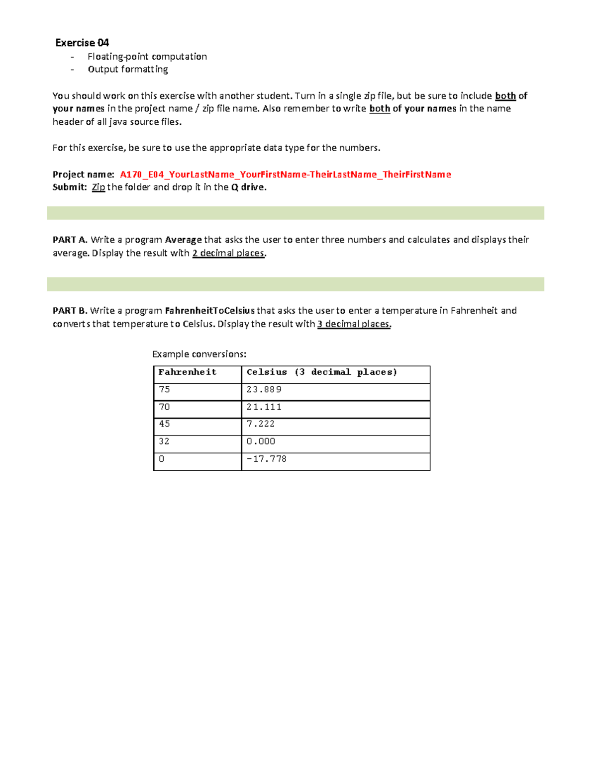 Exercise 04 Double Computation Exercise 04 Floating Point Computation Output Formatting