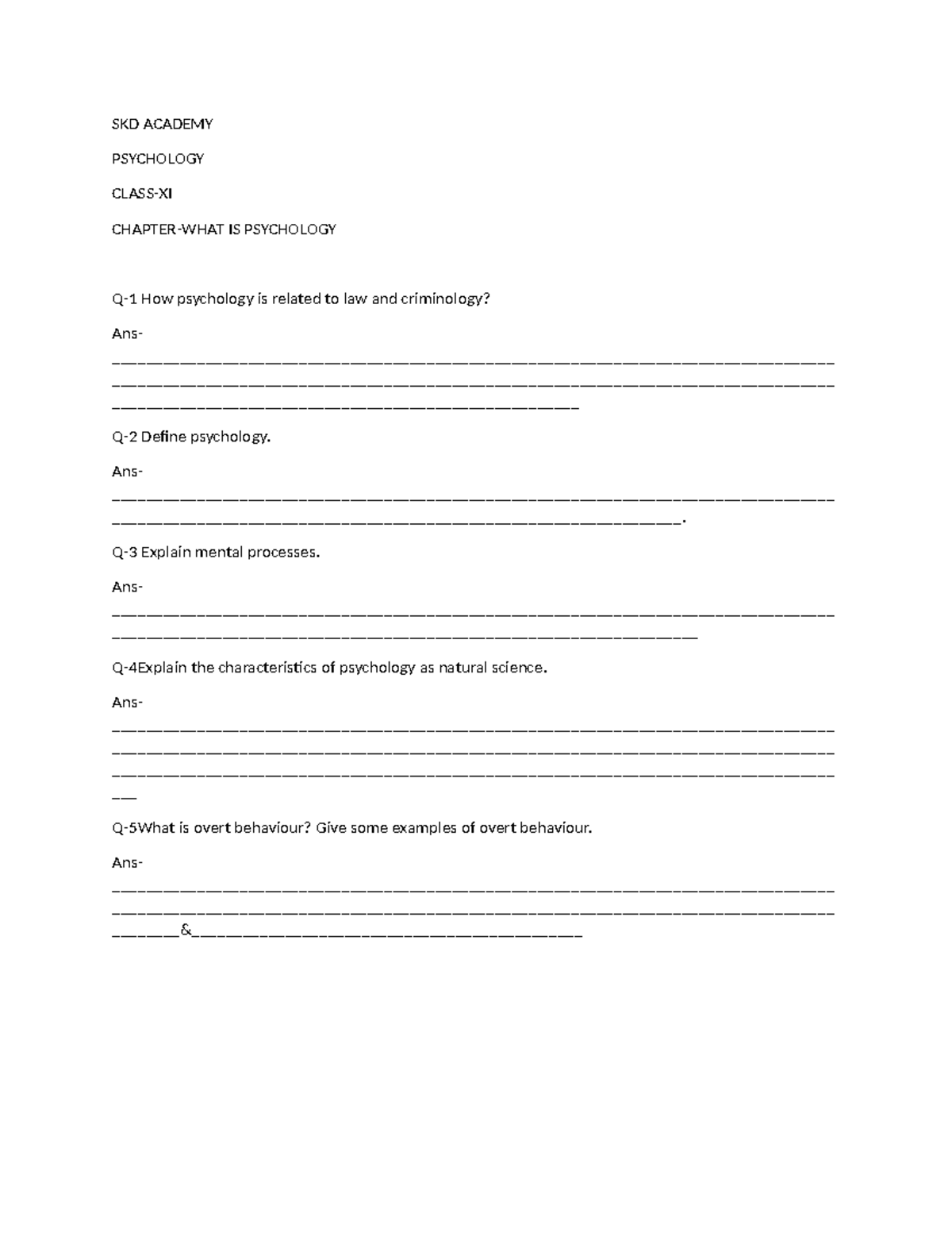 Ch-1 - related to psychology - SKD ACADEMY PSYCHOLOGY CLASS-XI CHAPTER ...