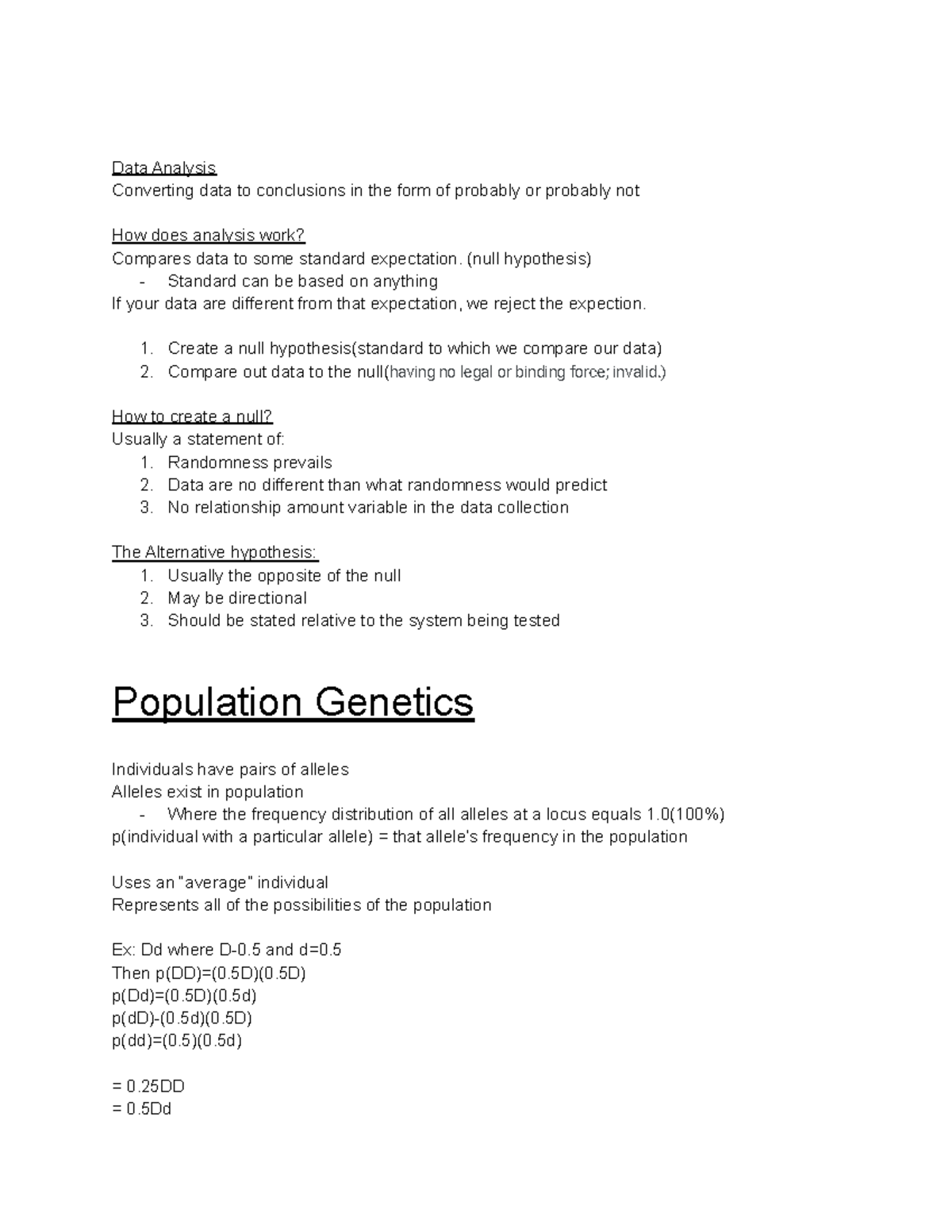 Sep 22 Thursday- Population Genetics Statistics and Anaylasis - Data Analysis Converting data to ...