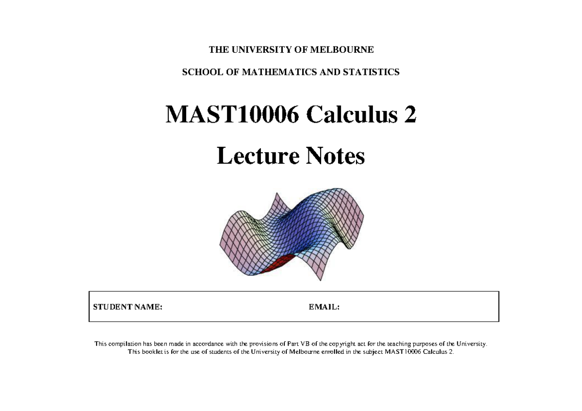 Calculus 2 lecture slides 2019 s2 LMS-4up - THE UNIVERSITY OF MELBOURNE ...