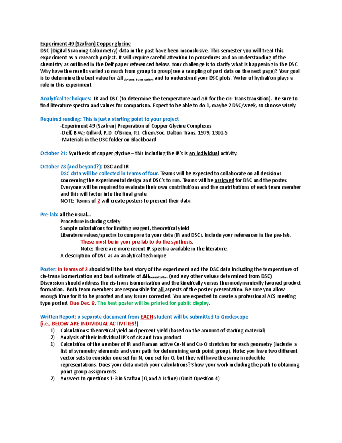Instructions Cu glycine 2020 - Experiment 49 (Szafran) Copper glycine ...