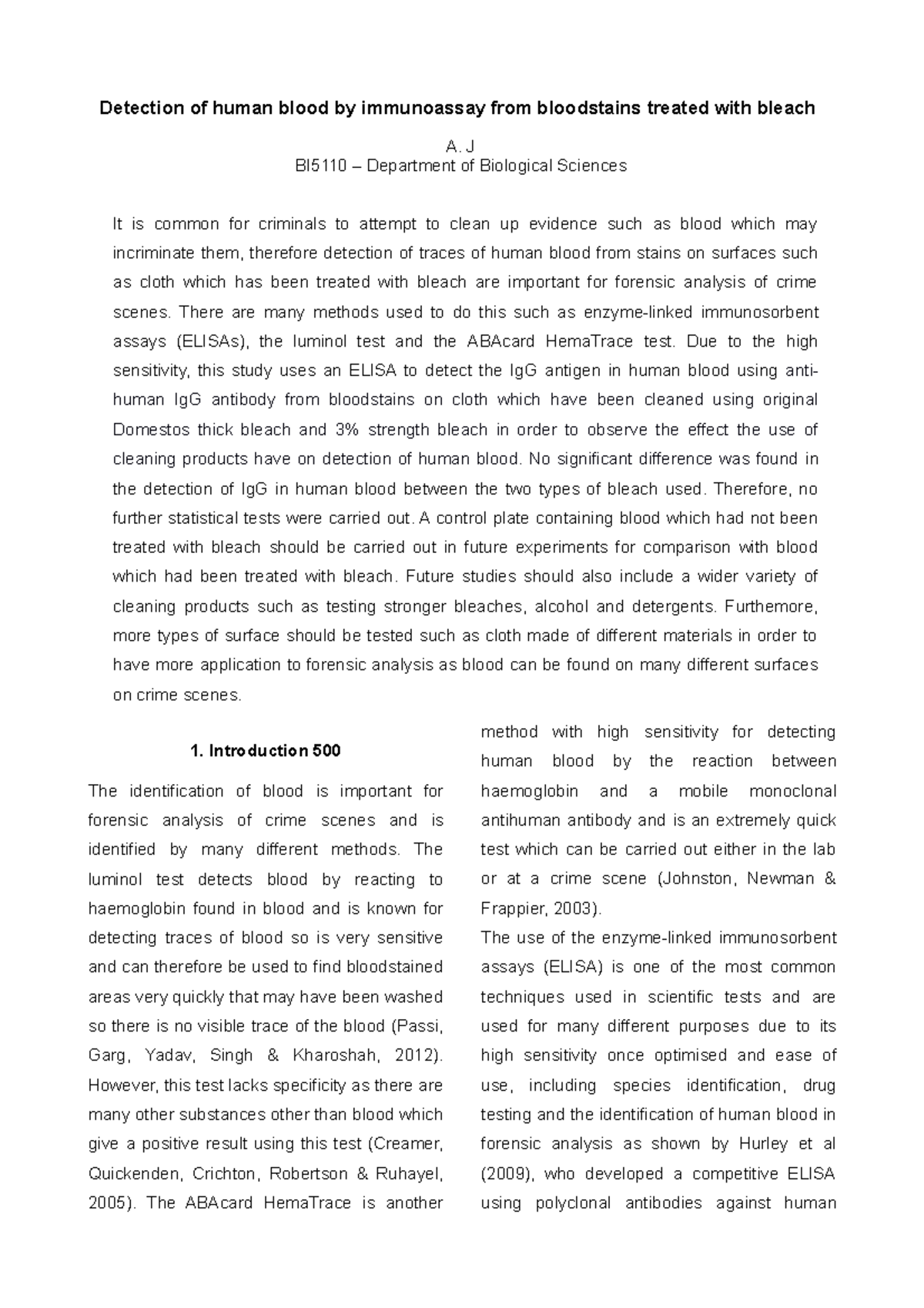 Research methods written paper - Detection of human blood by ...