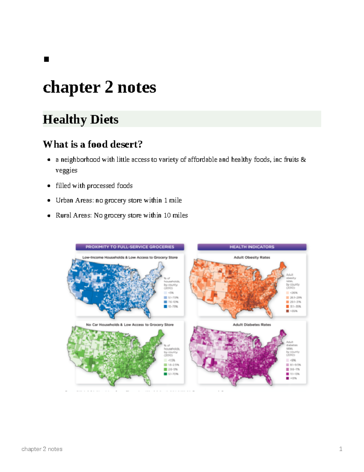 Chapter 2 notes - chapter 2 notes Healthy Diets What is a food desert ...