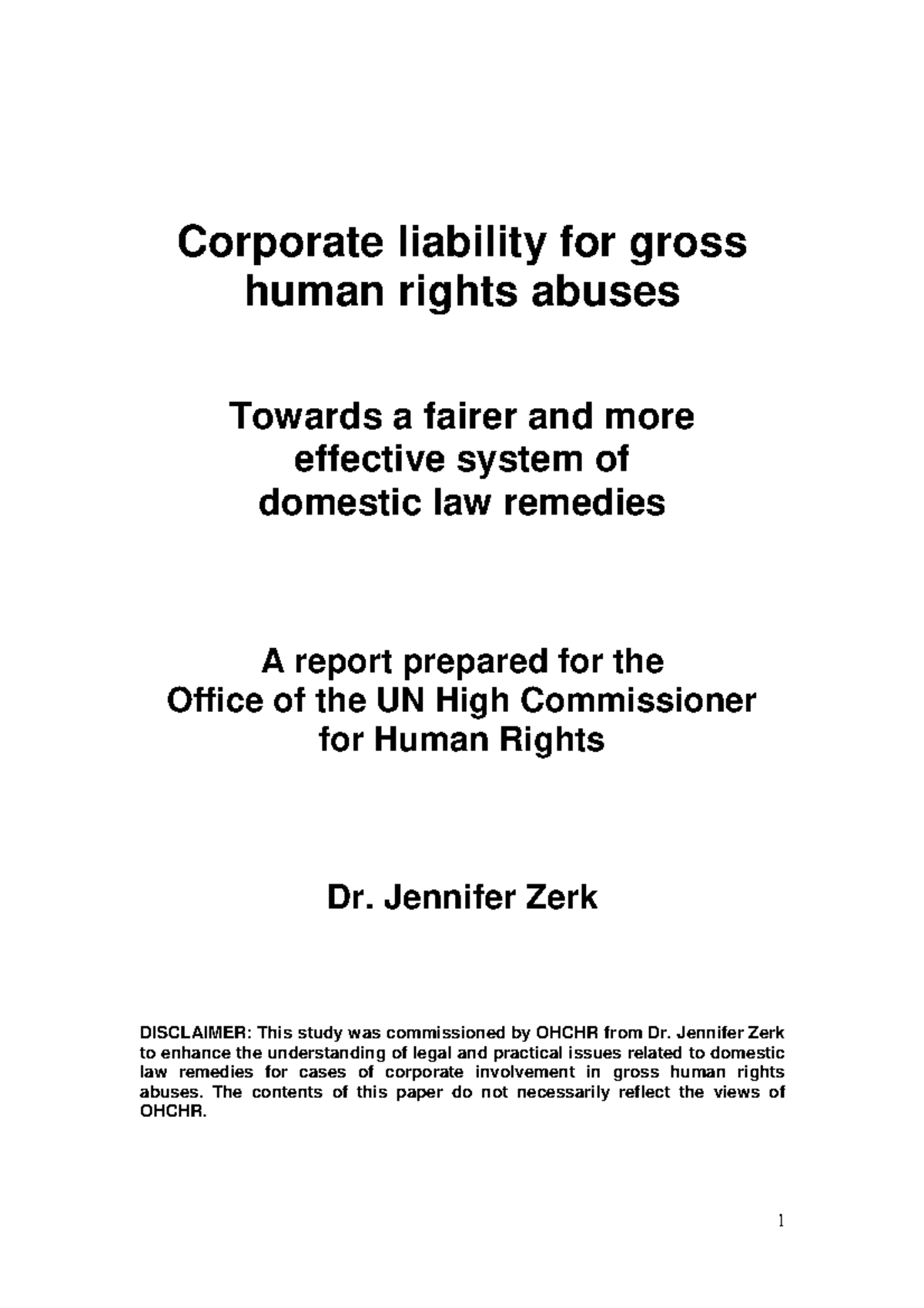 Study Domestice Law Remedies - Corporate liability for gross human ...