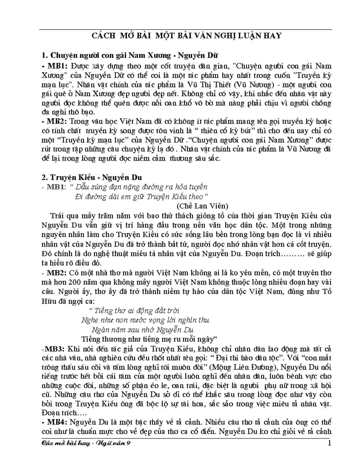 Cach mo bai van nghi luan 9 - C ̧ch Më bμi mét bμi v ̈n nghÞ luËn hay ChuyÖn ngêi con g ̧i Nam X ...