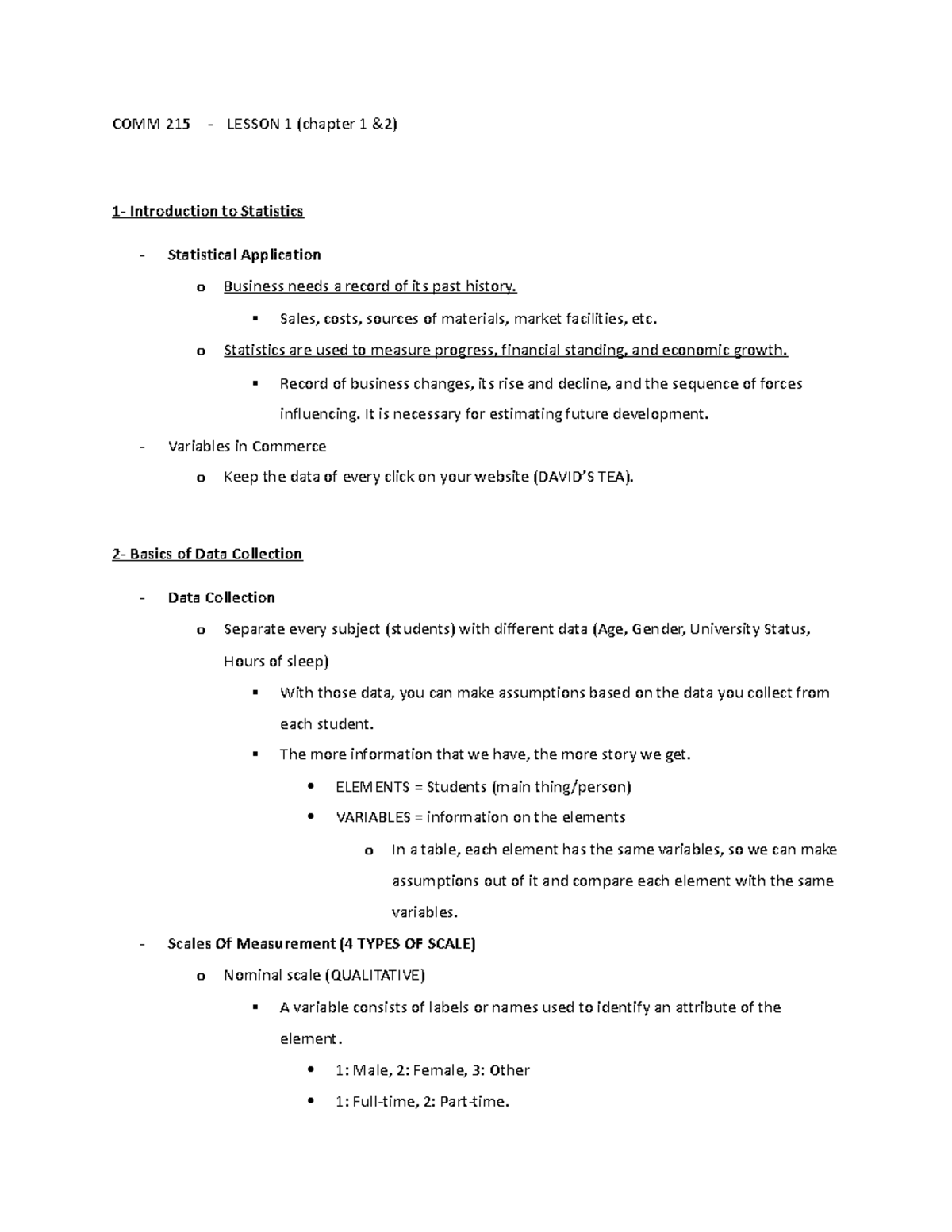 Lesson 1 - Lecture 1 notes - COMM 215 - LESSON 1 (chapter 1 &2) 1 ...