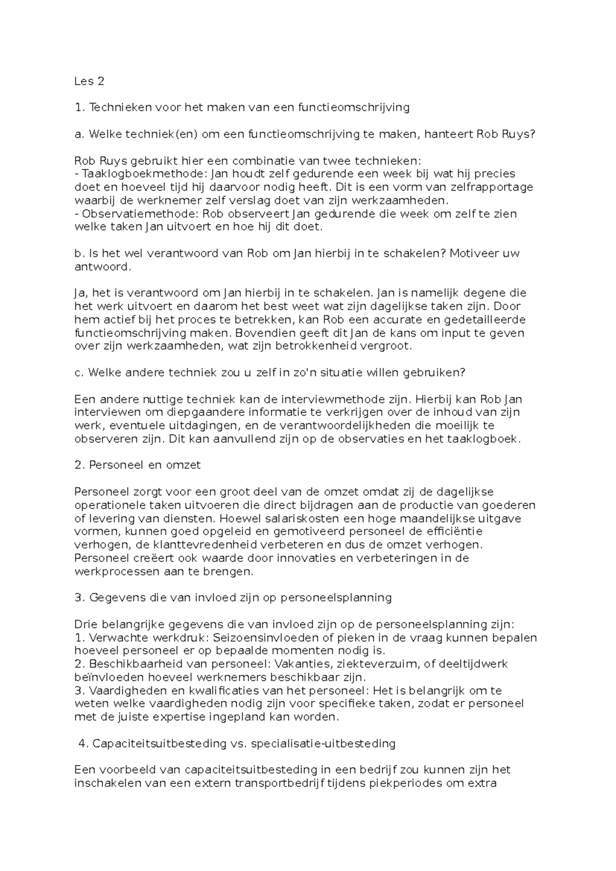 Les 2 personeelsbeleid - Les 2 Technieken voor het maken van een ...