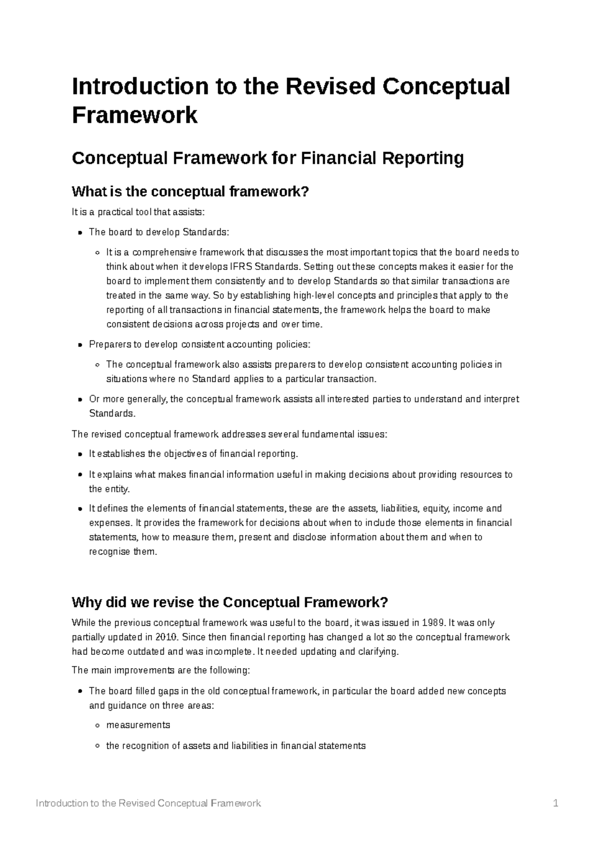 Introduction to the Revised Conceptual Framework - Advanced Accounting ...