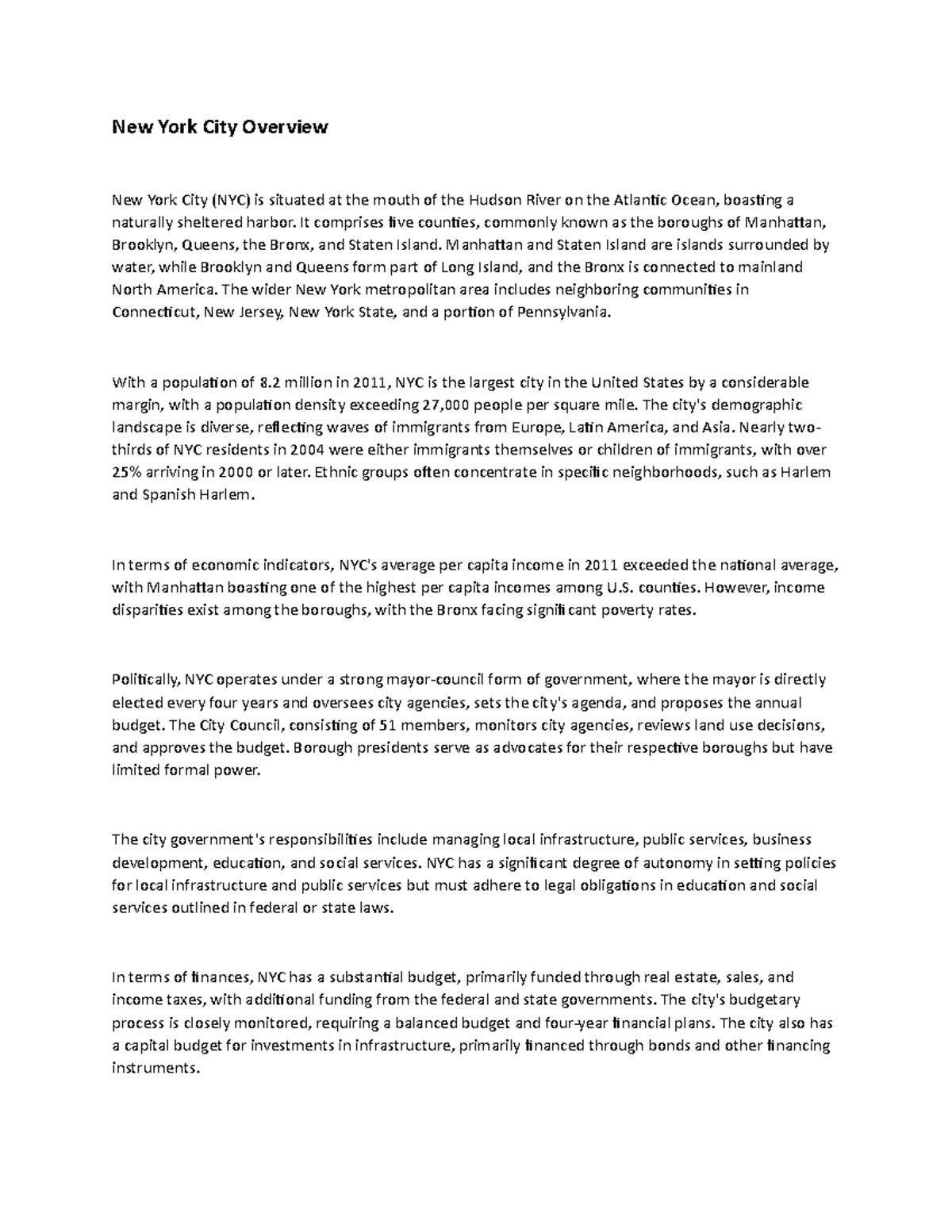 New-York-City - Summary Macroeconomics - New York City Overview New ...