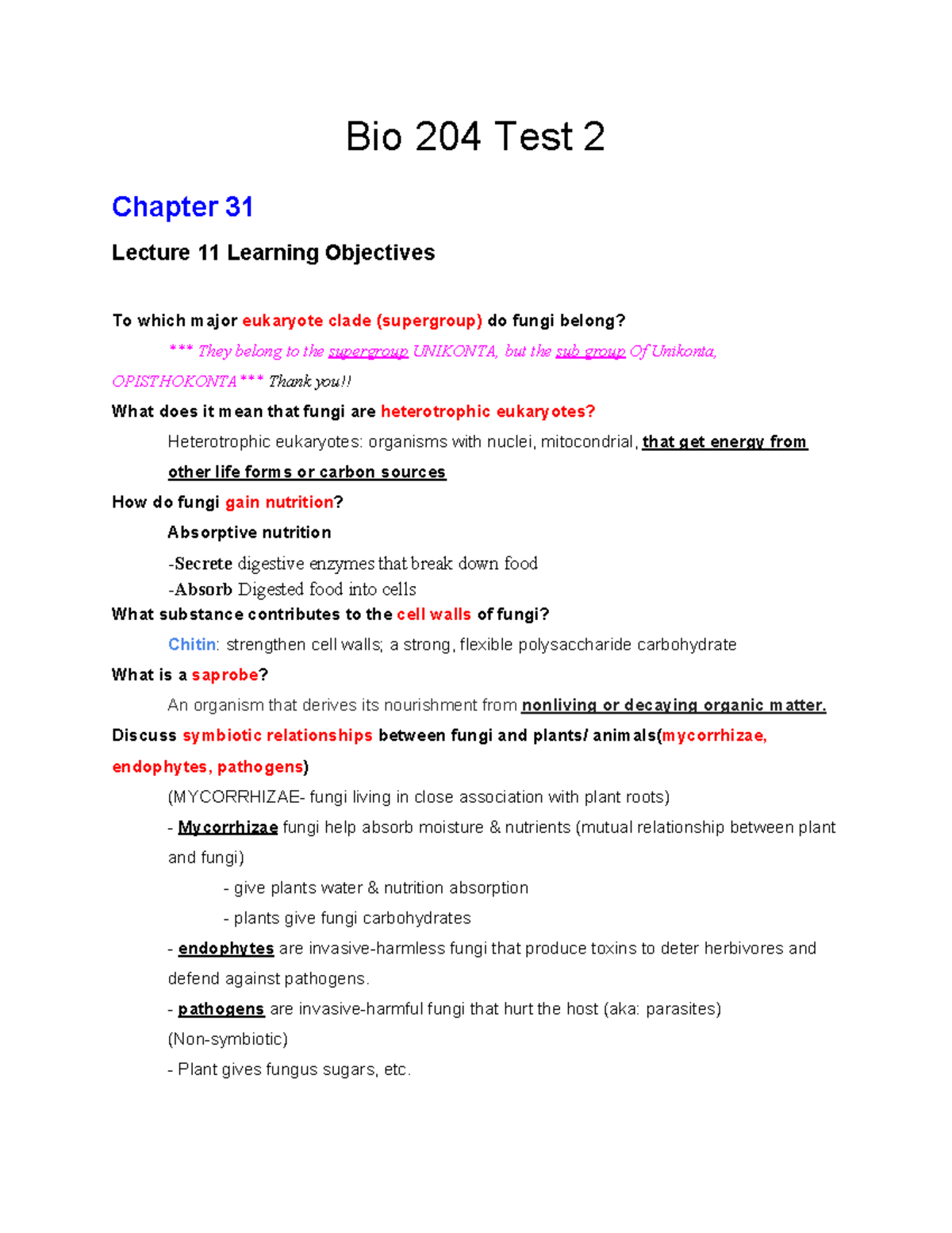 Bio 204 Test 2 PREP - Bio 204 Test 2 Chapter 31 Lecture 11 Learning ...