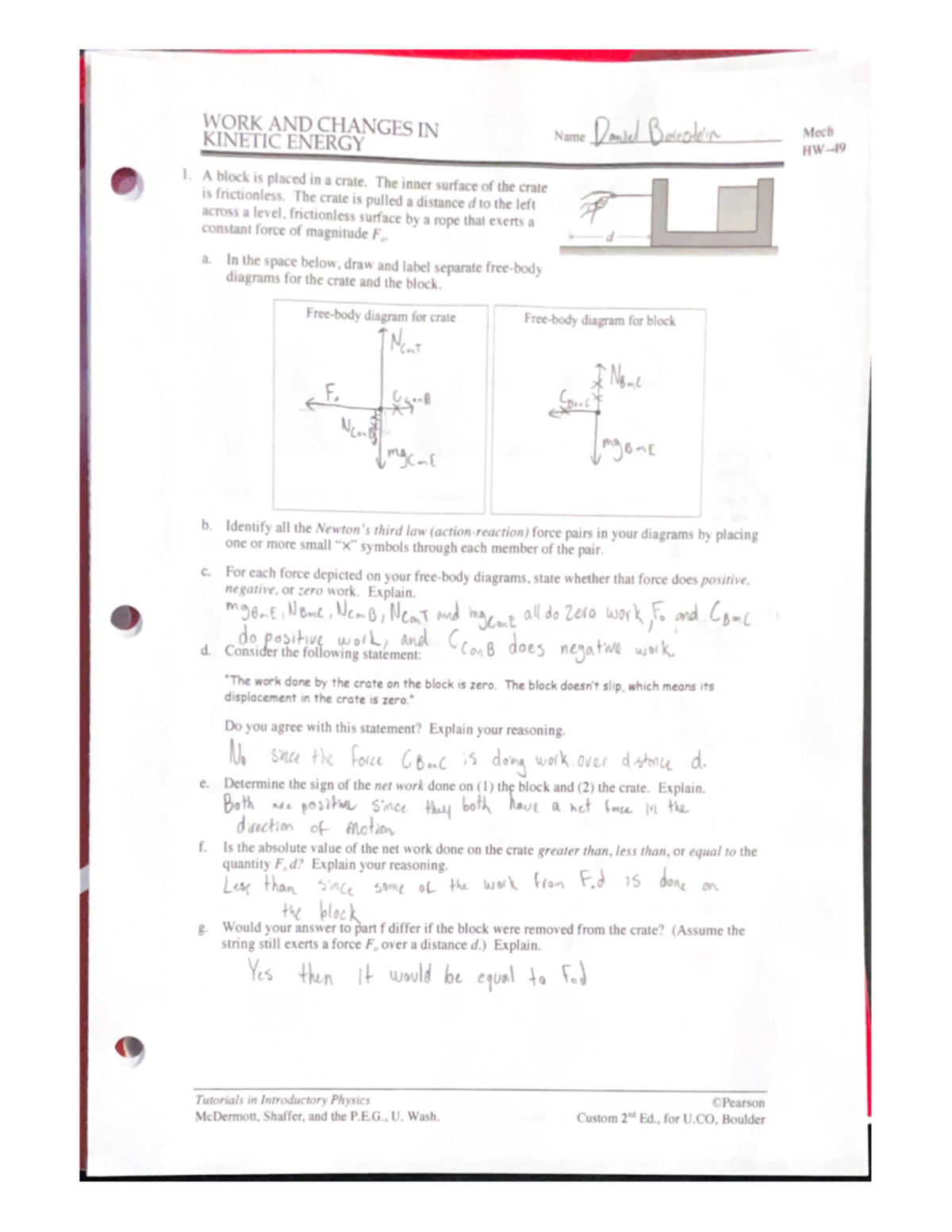 49-52 - Tutorial HW 49-52 - WORK AND CHANGES IN KINETIC ENERGY Name ...