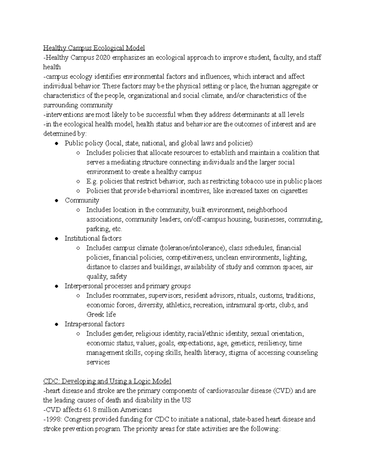 Readings for 1 30 - Reading due 1/30 - Healthy Campus Ecological Model ...