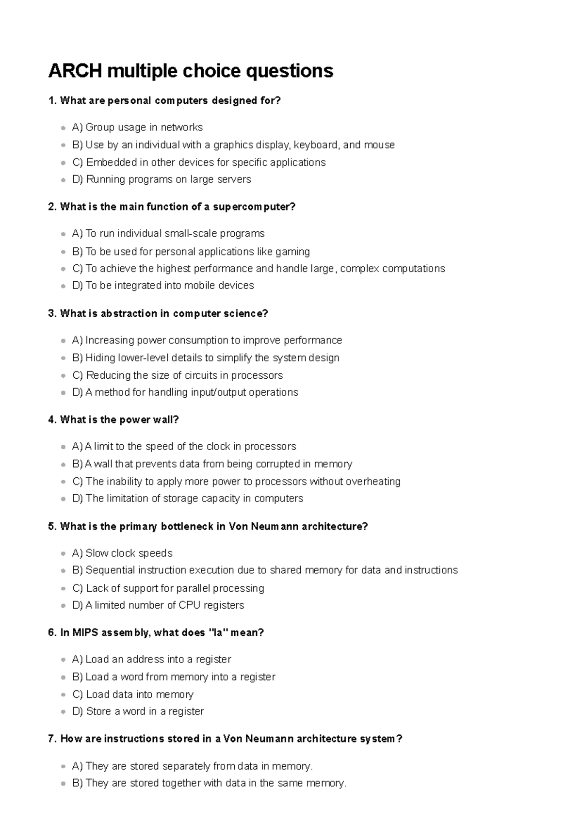 ARCH multiple choice questions - ARCH multiple choice questions What ...