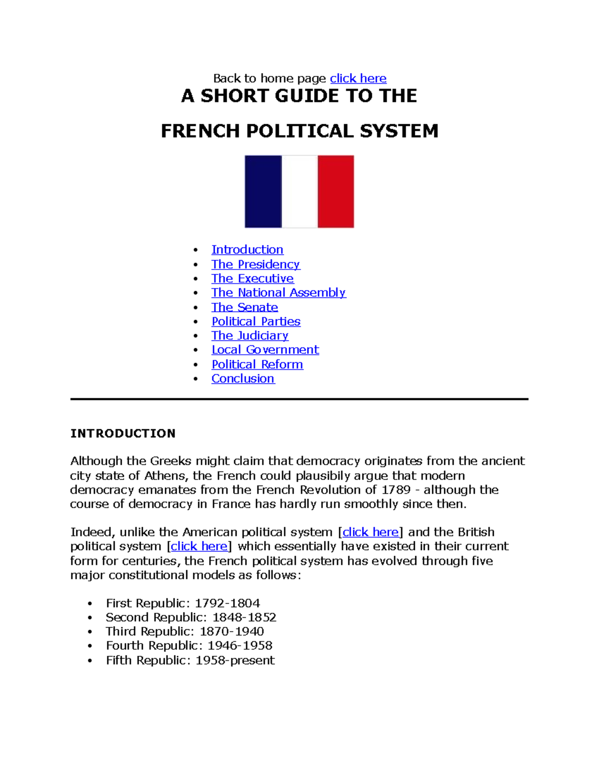 French Political system - Back to home page click here A SHORT GUIDE TO ...