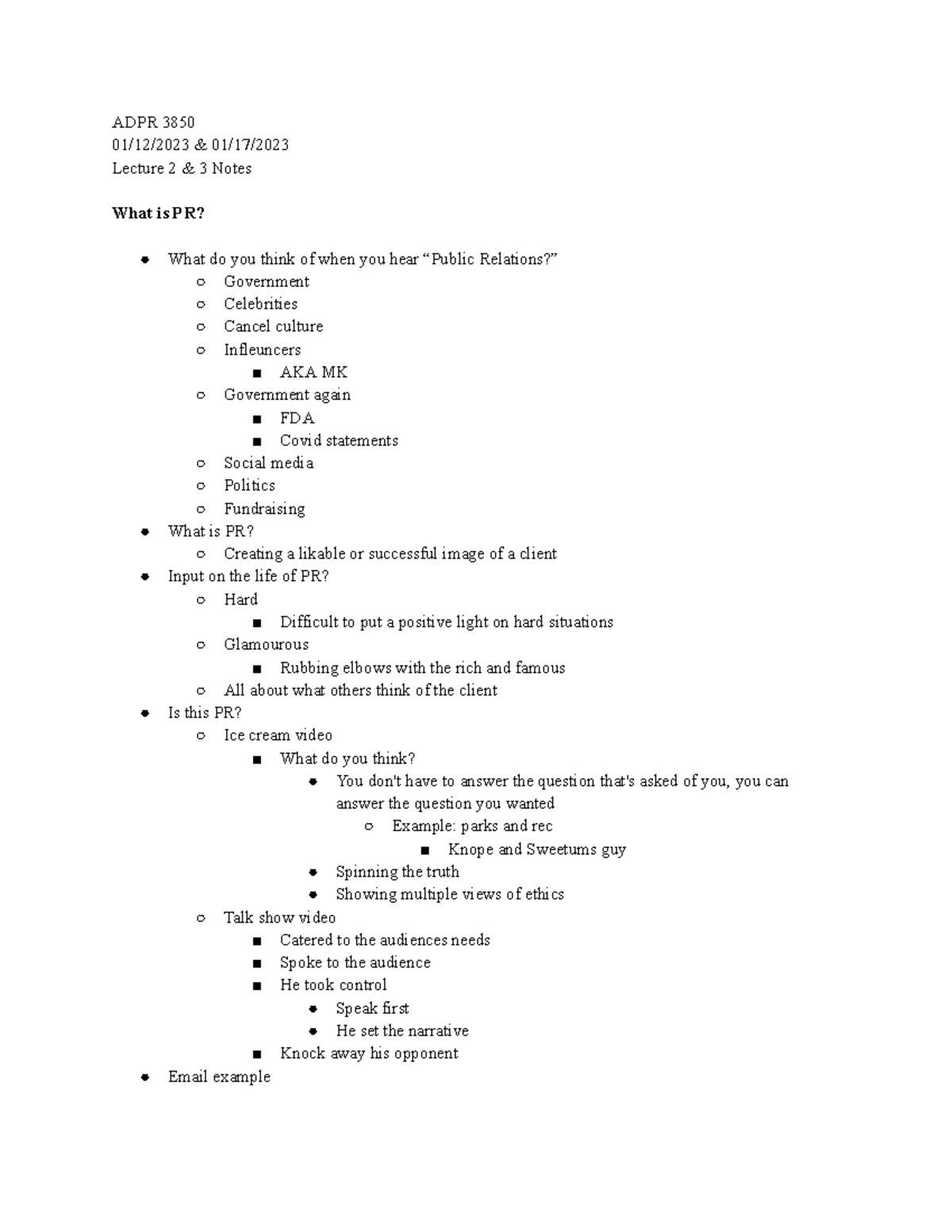 ADPR Lecture 2 AND 3 Notes - ADPR 3850 01/12/2023 & 01/17/ Lecture 2 ...
