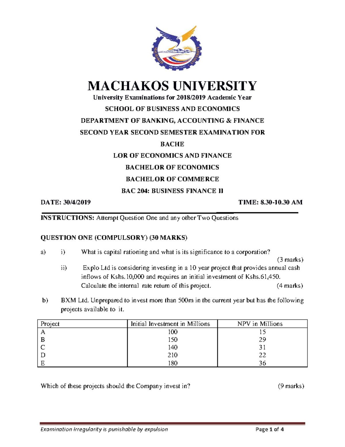 BAC 204 Business Finance II (1) Esssiiii - MACHAKOS UNIVERSITY ...