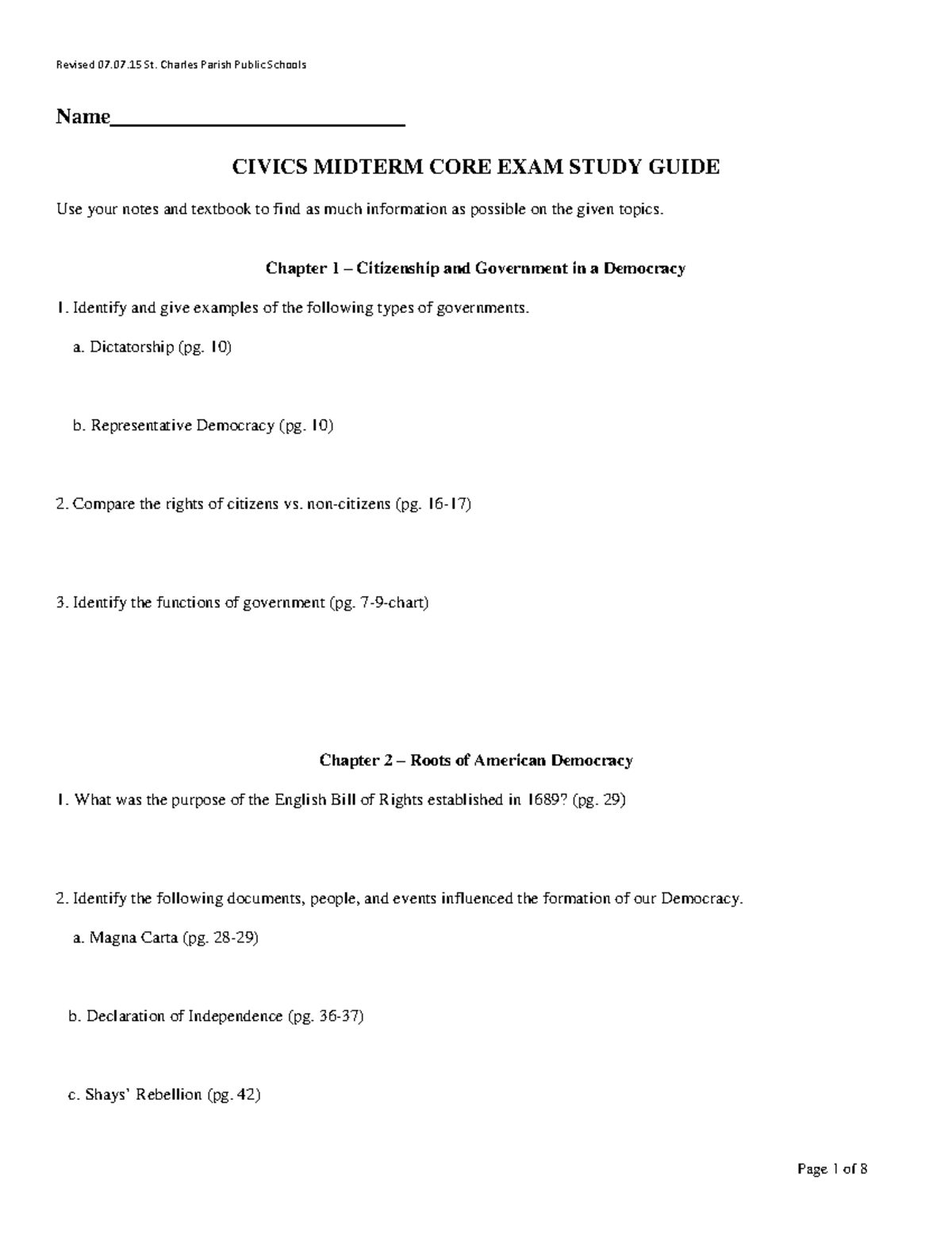 1. Civics MT Study Guide 15-16 07 - Name___________________________ CIVICS MIDTERM CORE EXAM ...