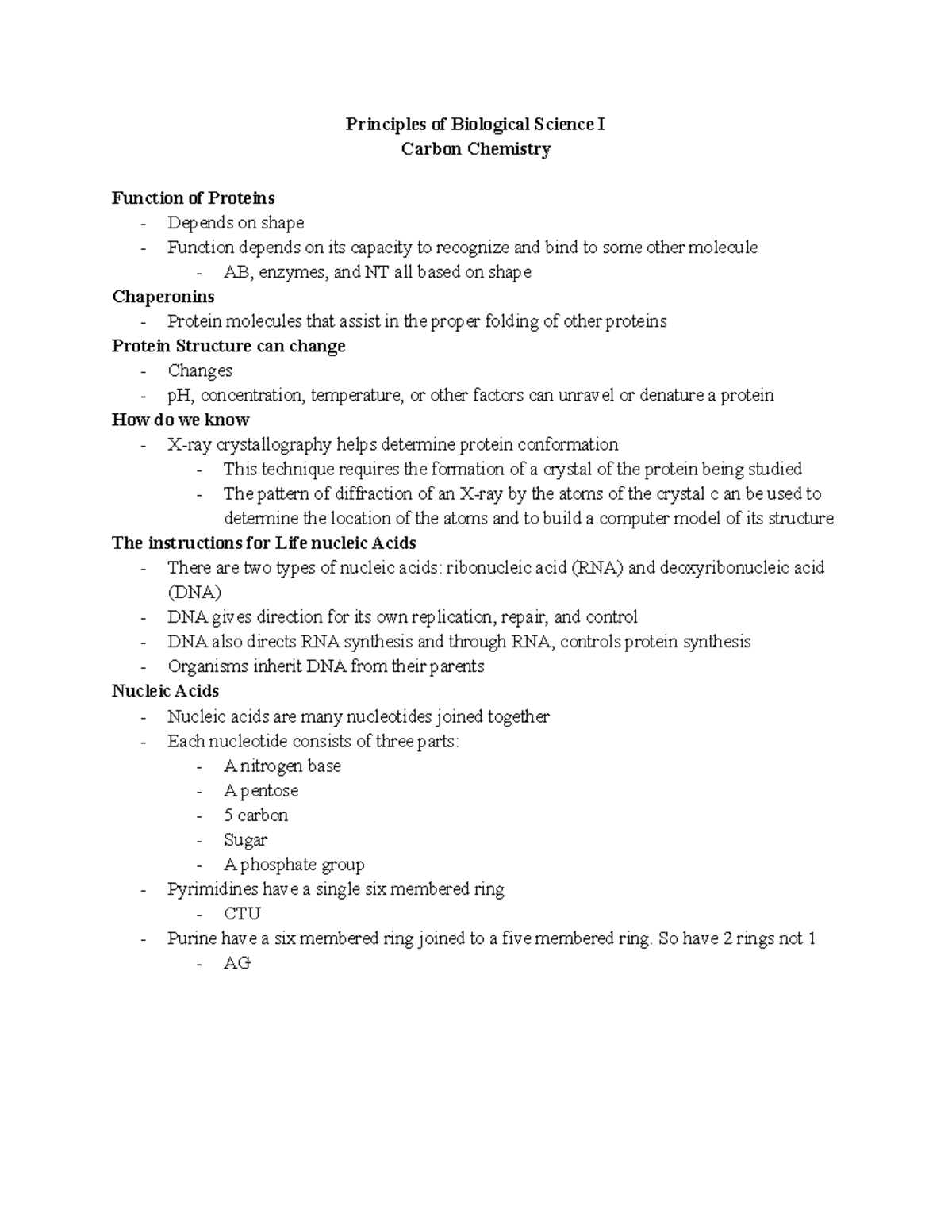 Carbon Chemistry 1 - Principles of Biological Science I Carbon ...
