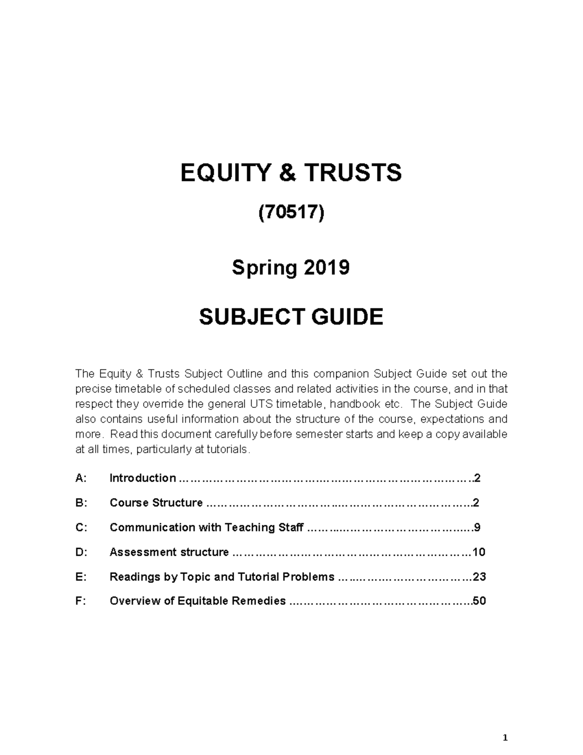 70517 Tutorial Guide Latest version Spring 2019 - EQUITY TRUSTS (70517 ...