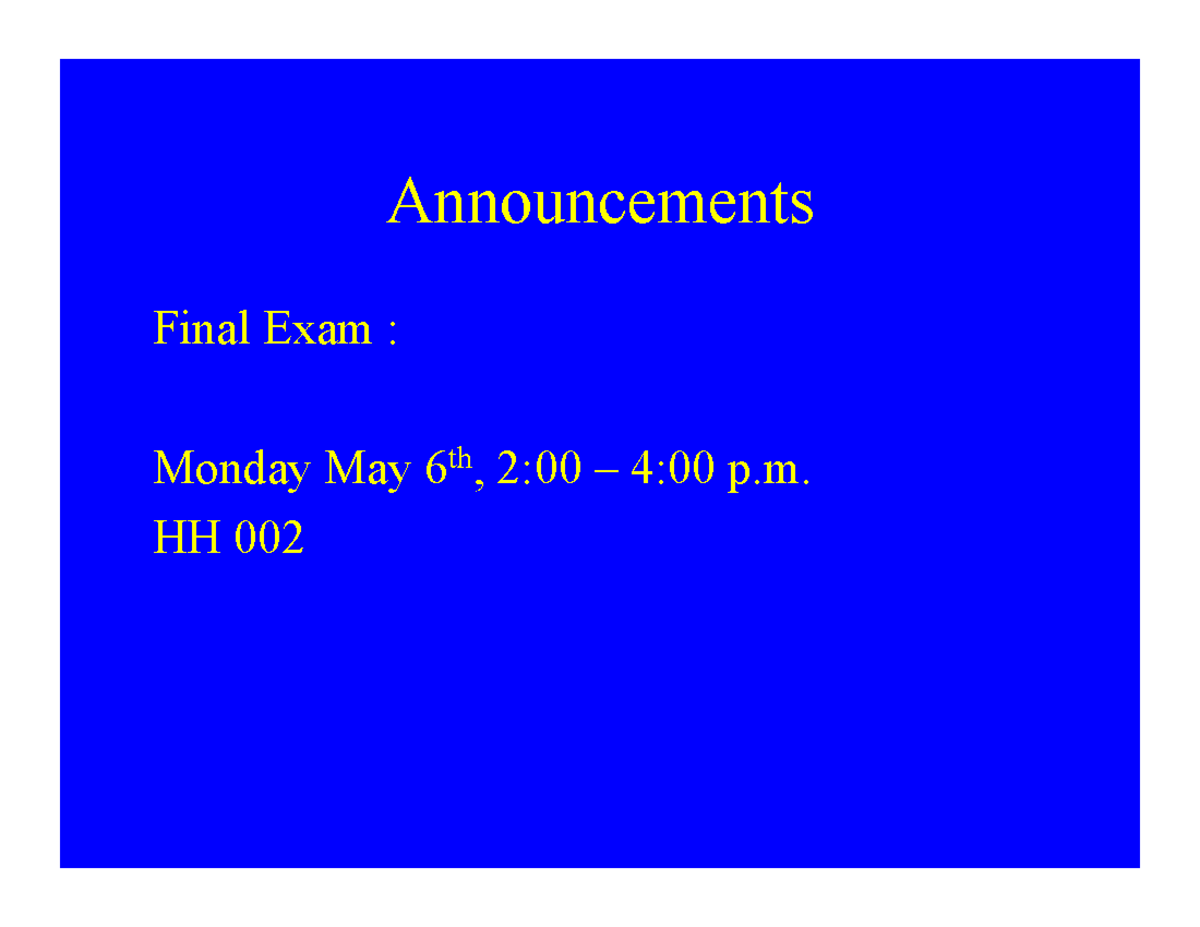 Lect10 Arrays [Compatibility Mode] - Announcements Final Exam : Monday ...
