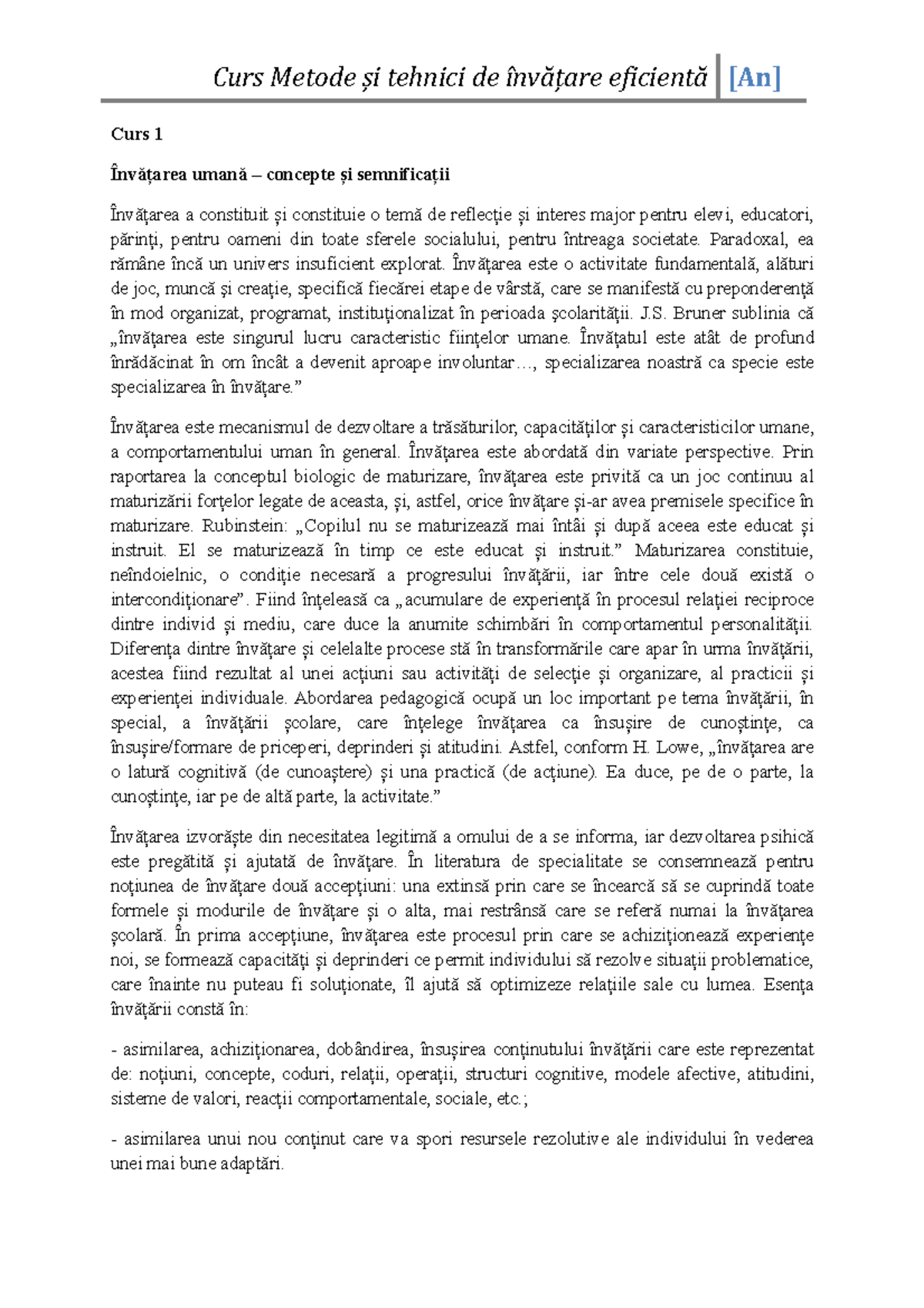 C1 Tehnici invatare eficienta Învățarea umană – concepte și ...
