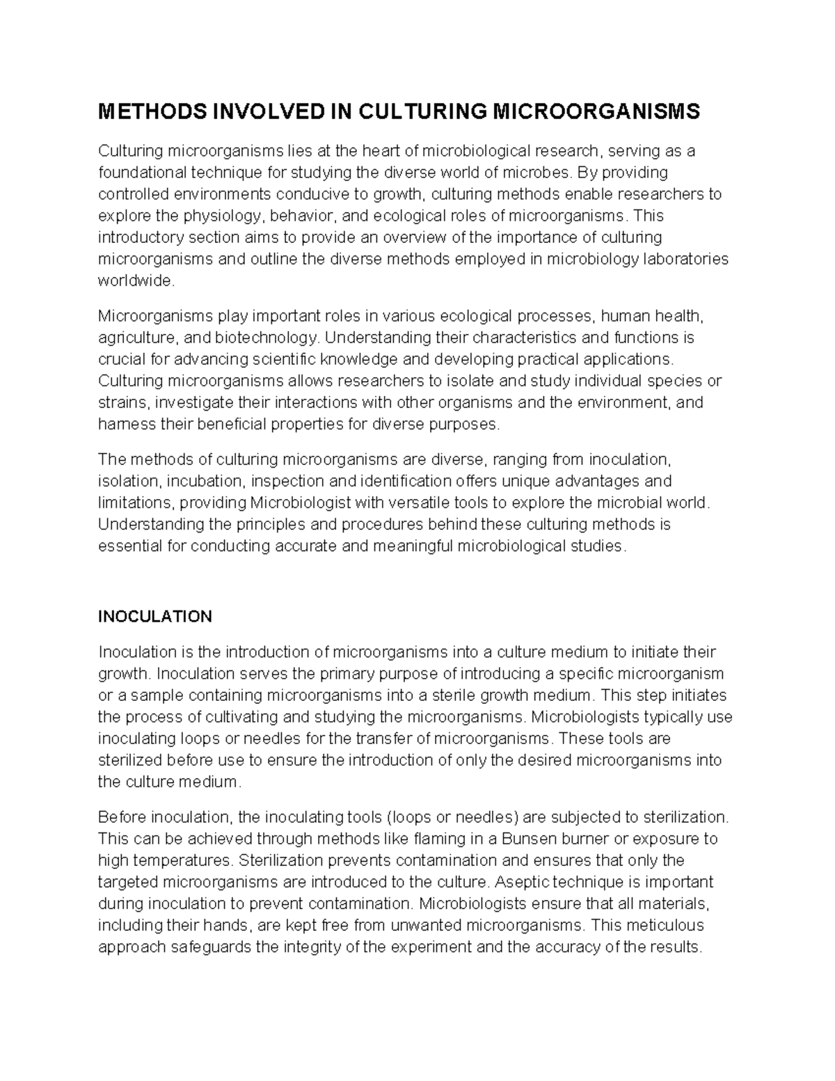 Culturing Microorganisms - METHODS INVOLVED IN CULTURING MICROORGANISMS ...